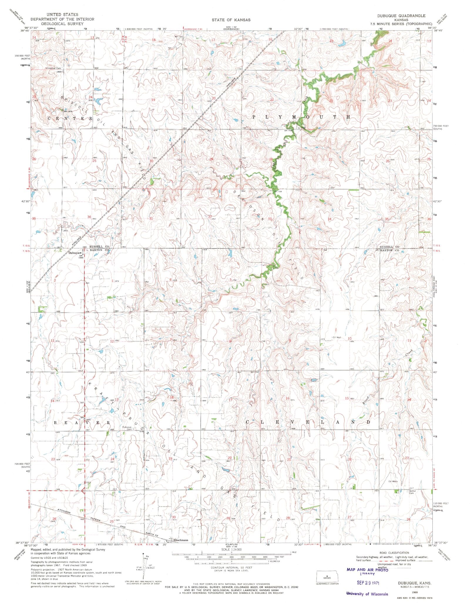 Classic USGS Dubuque Kansas 7.5'x7.5' Topo Map – MyTopo Map Store