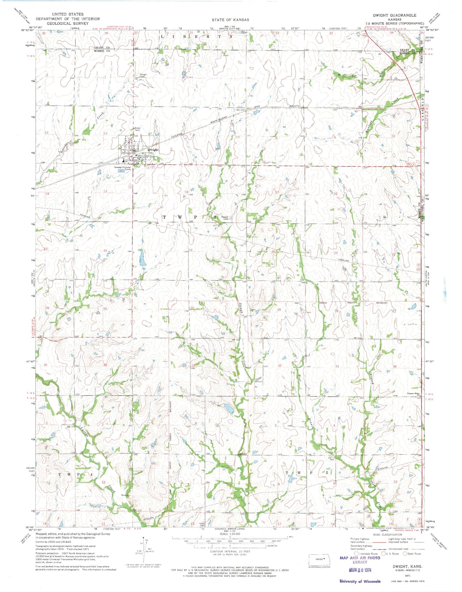 Classic USGS Dwight Kansas 7.5'x7.5' Topo Map – MyTopo Map Store
