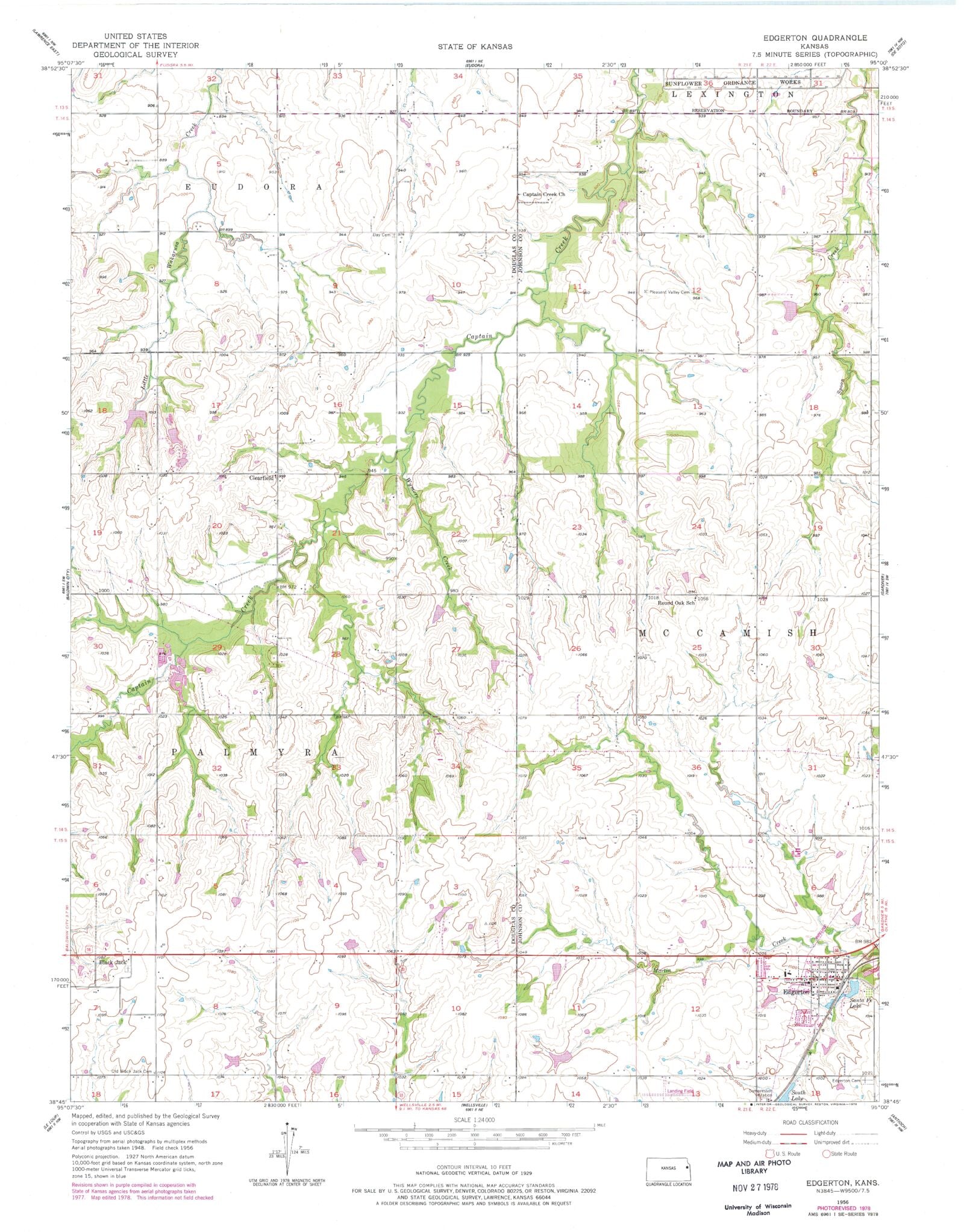 Classic USGS Edgerton Kansas 7.5'x7.5' Topo Map – MyTopo Map Store