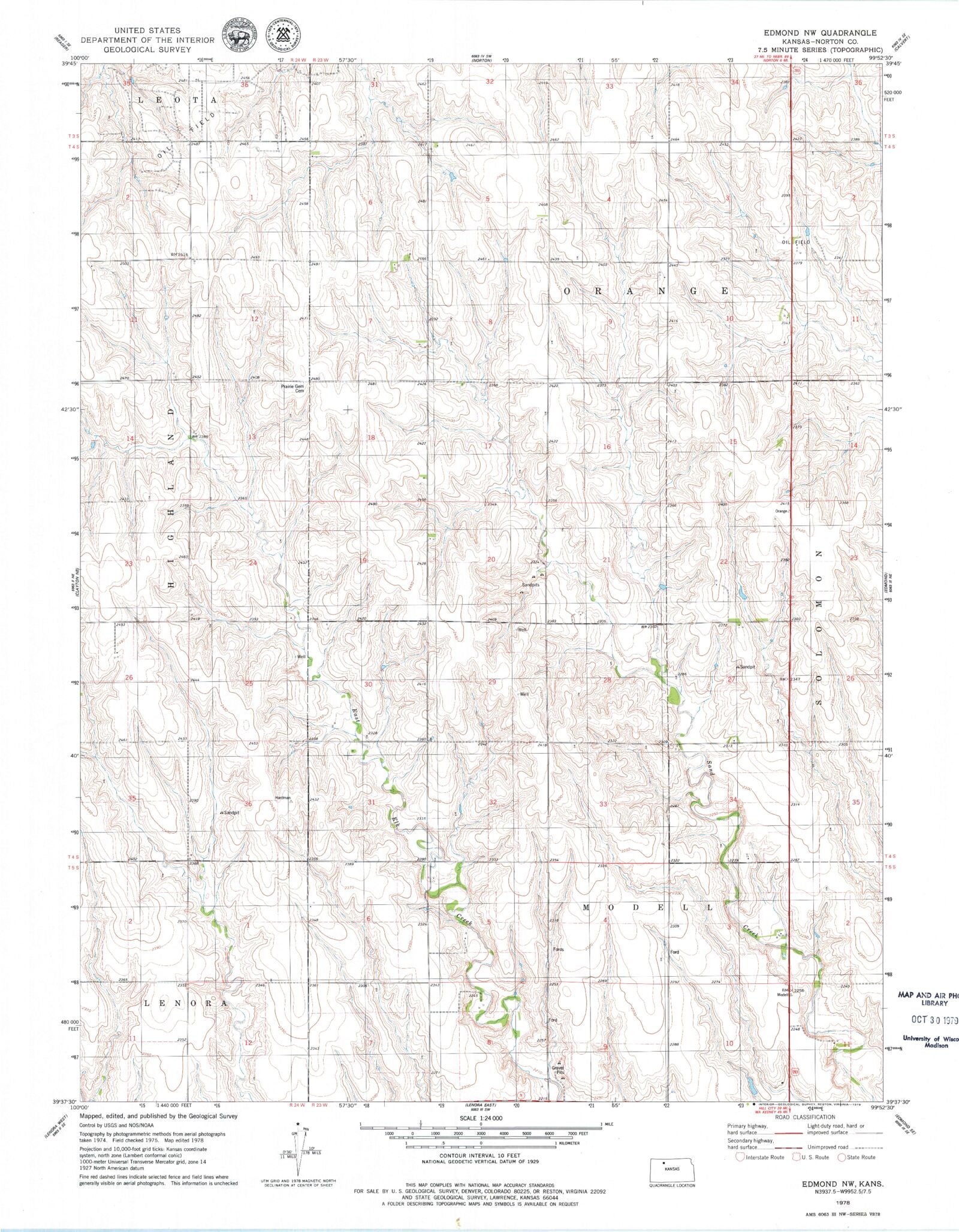 Classic USGS Edmond NW Kansas 7.5'x7.5' Topo Map – MyTopo Map Store