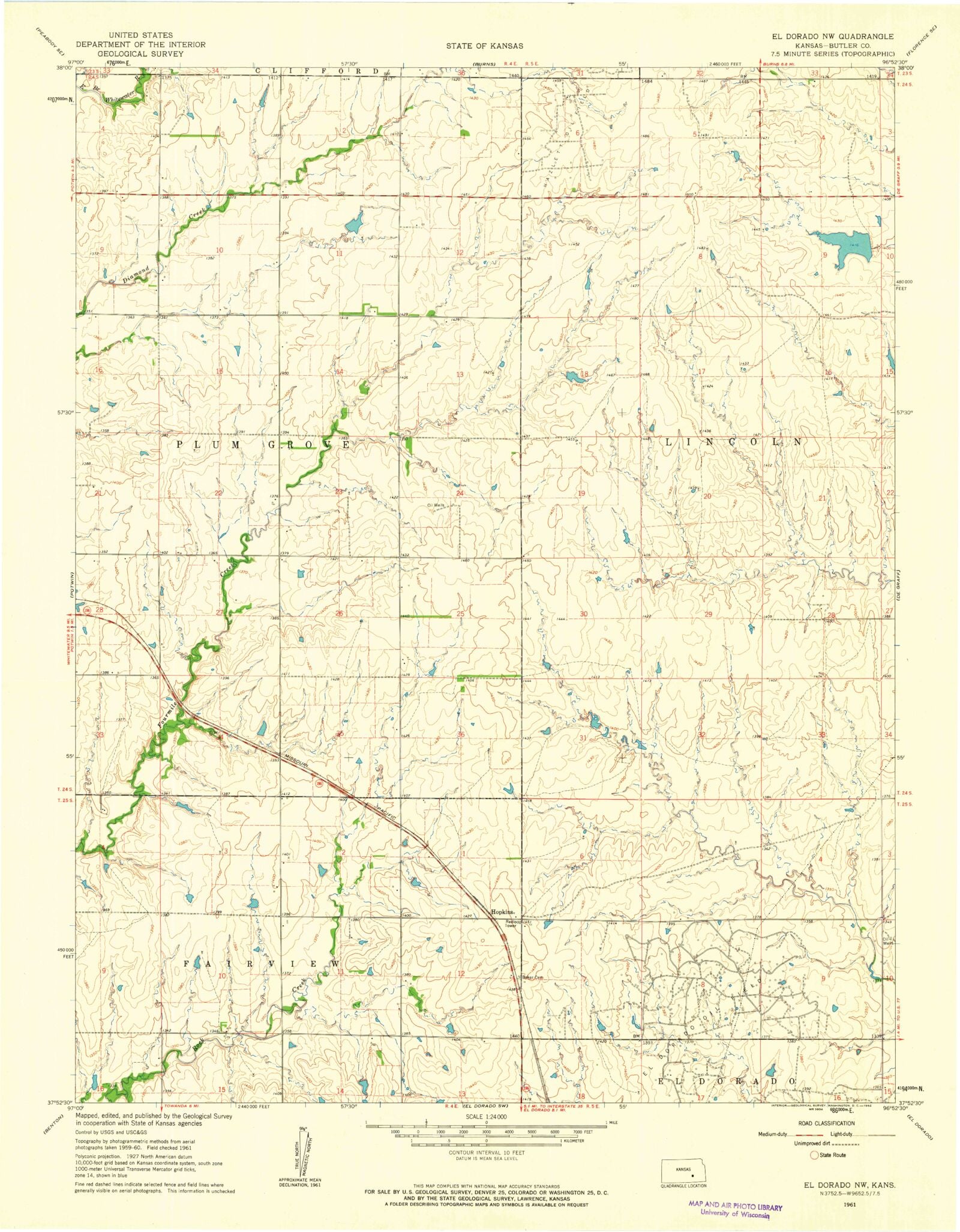 Classic USGS El Dorado NW Kansas 7.5'x7.5' Topo Map – MyTopo Map Store