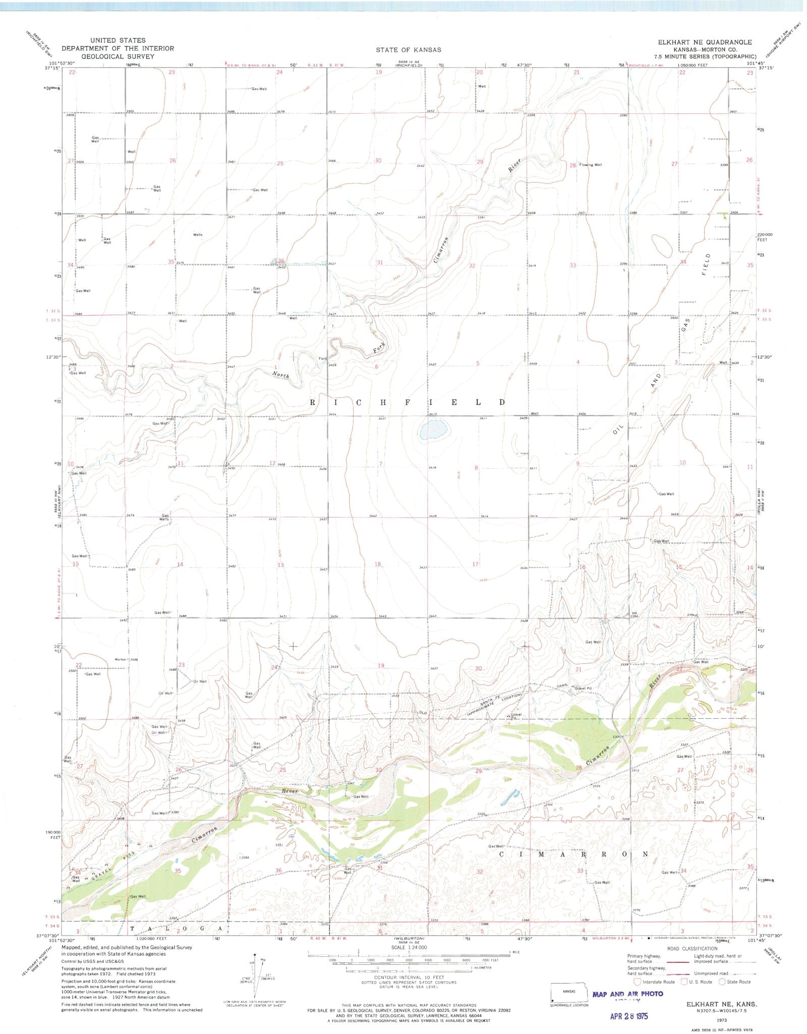 Classic USGS Elkhart NE Kansas 7.5'x7.5' Topo Map – MyTopo Map Store