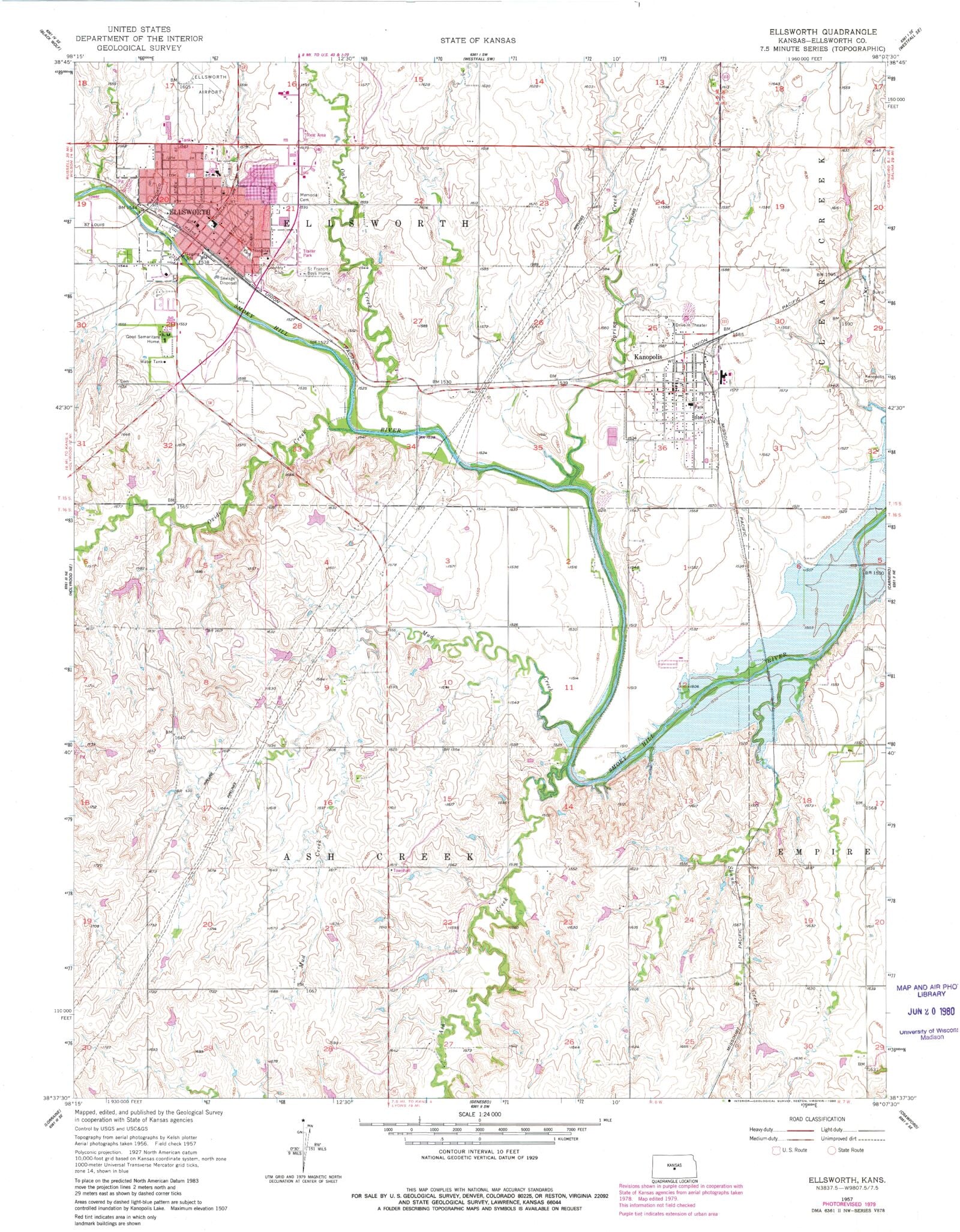 Classic USGS Ellsworth Kansas 7.5'x7.5' Topo Map – MyTopo Map Store