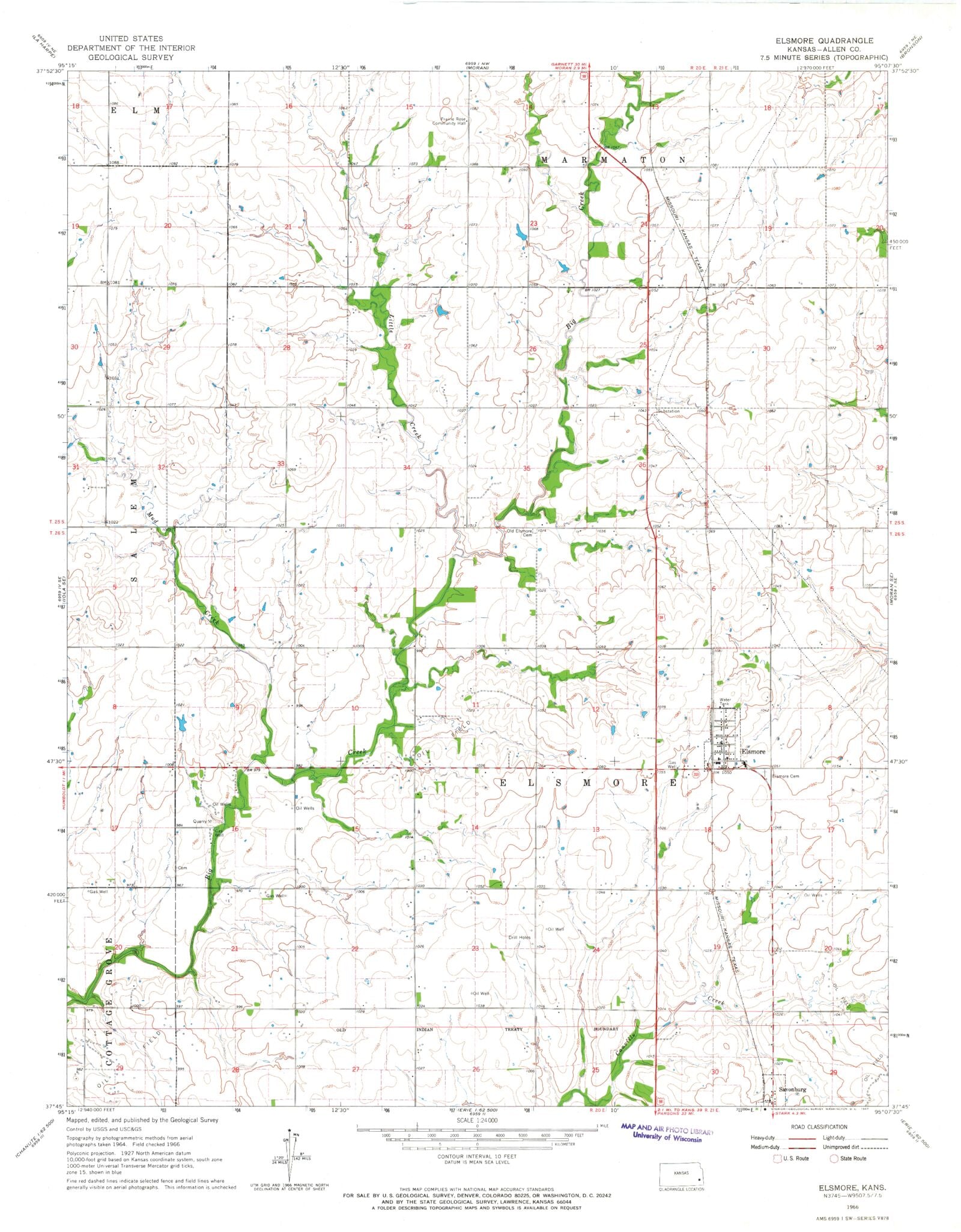 Classic USGS Elsmore Kansas 7.5'x7.5' Topo Map – MyTopo Map Store
