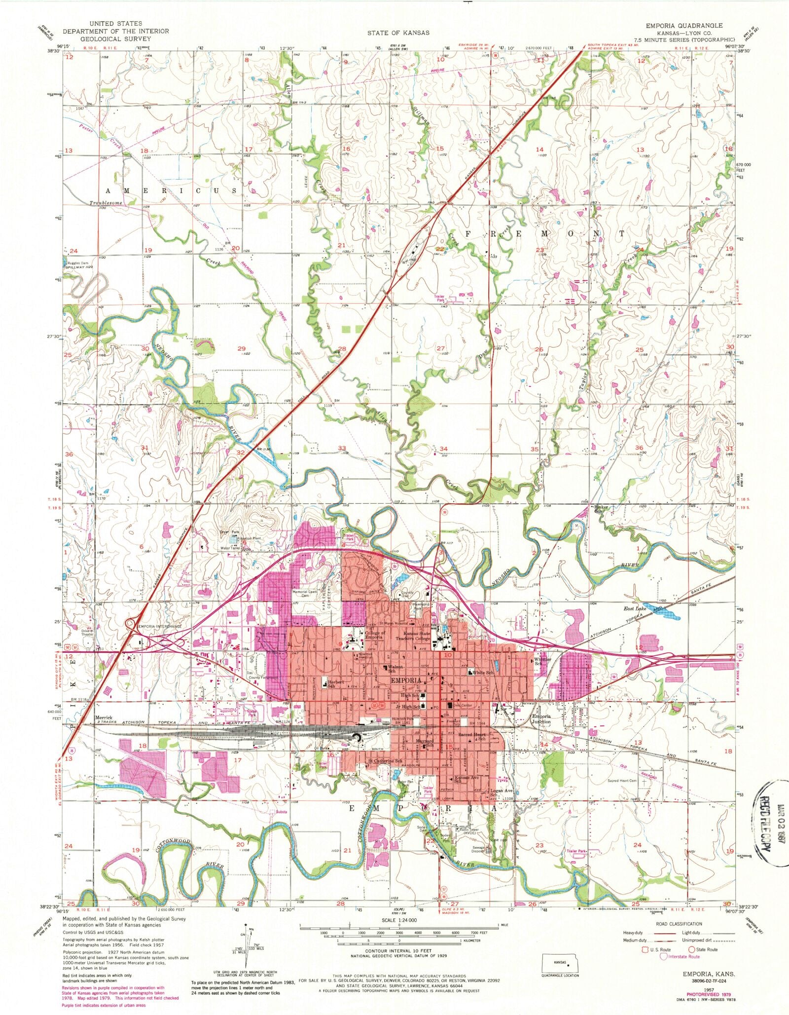 Classic USGS Emporia Kansas 7.5'x7.5' Topo Map – MyTopo Map Store