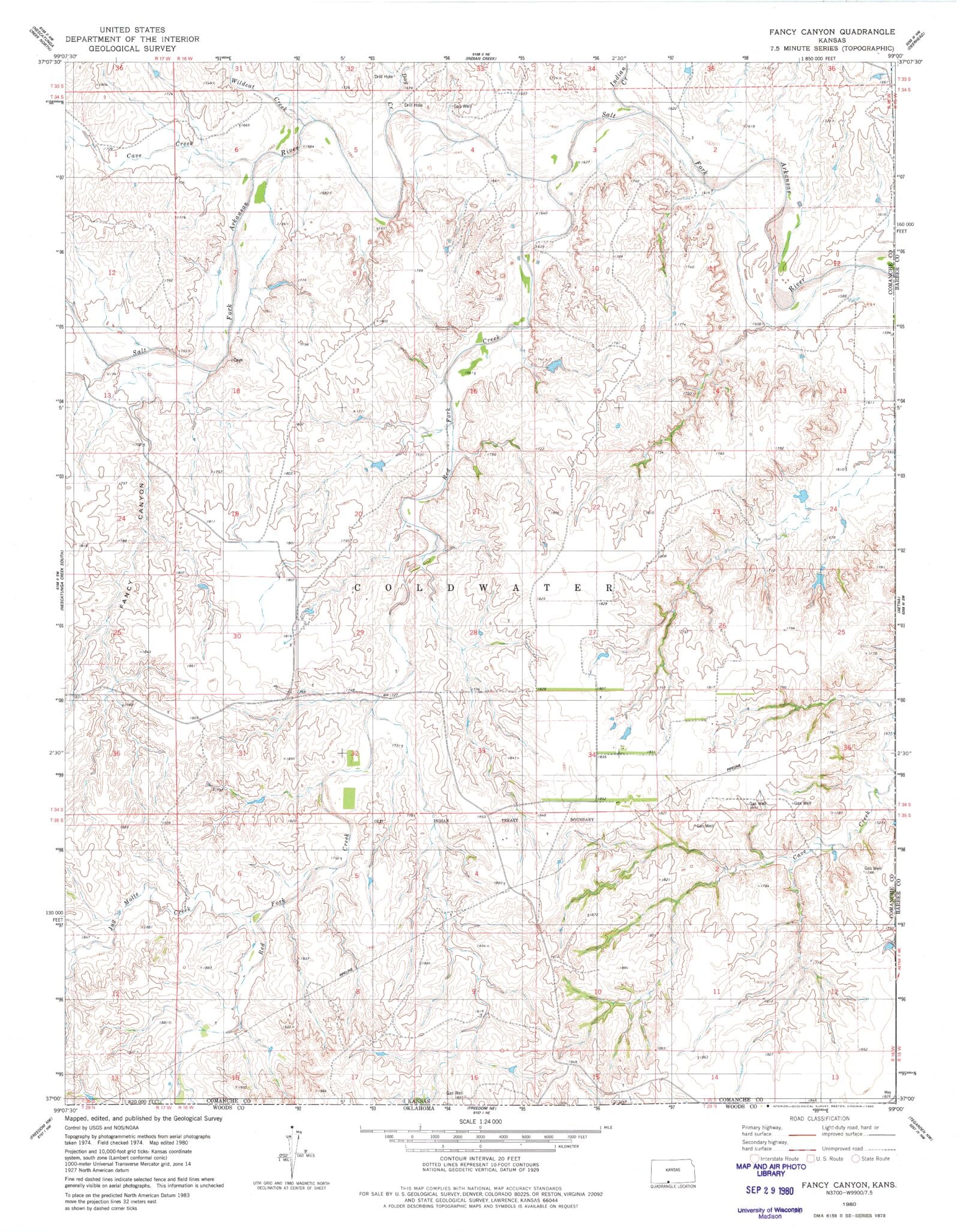 Classic USGS Fancy Canyon Kansas 7.5'x7.5' Topo Map – MyTopo Map Store