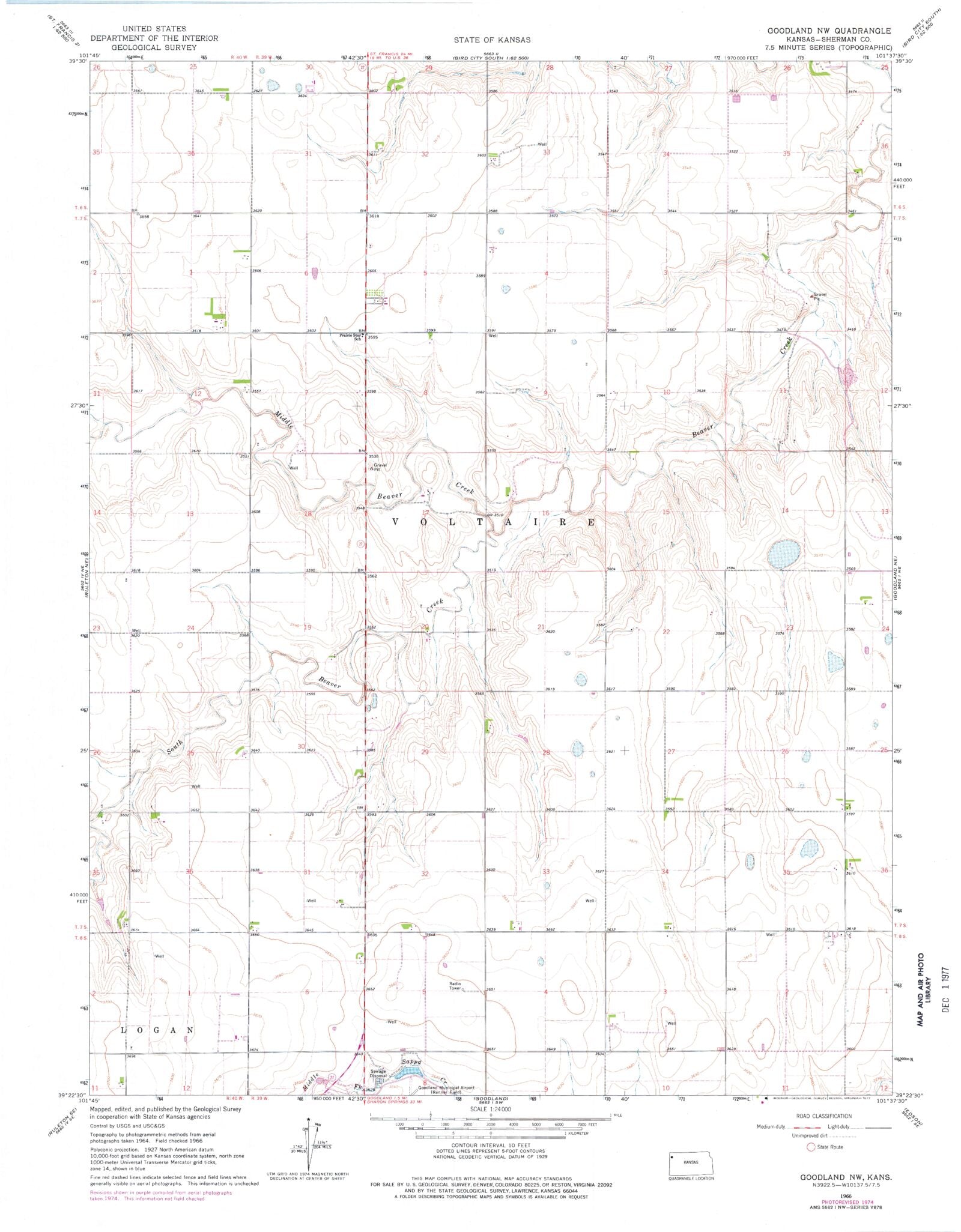 Classic USGS Goodland NW Kansas 7.5'x7.5' Topo Map – MyTopo Map Store