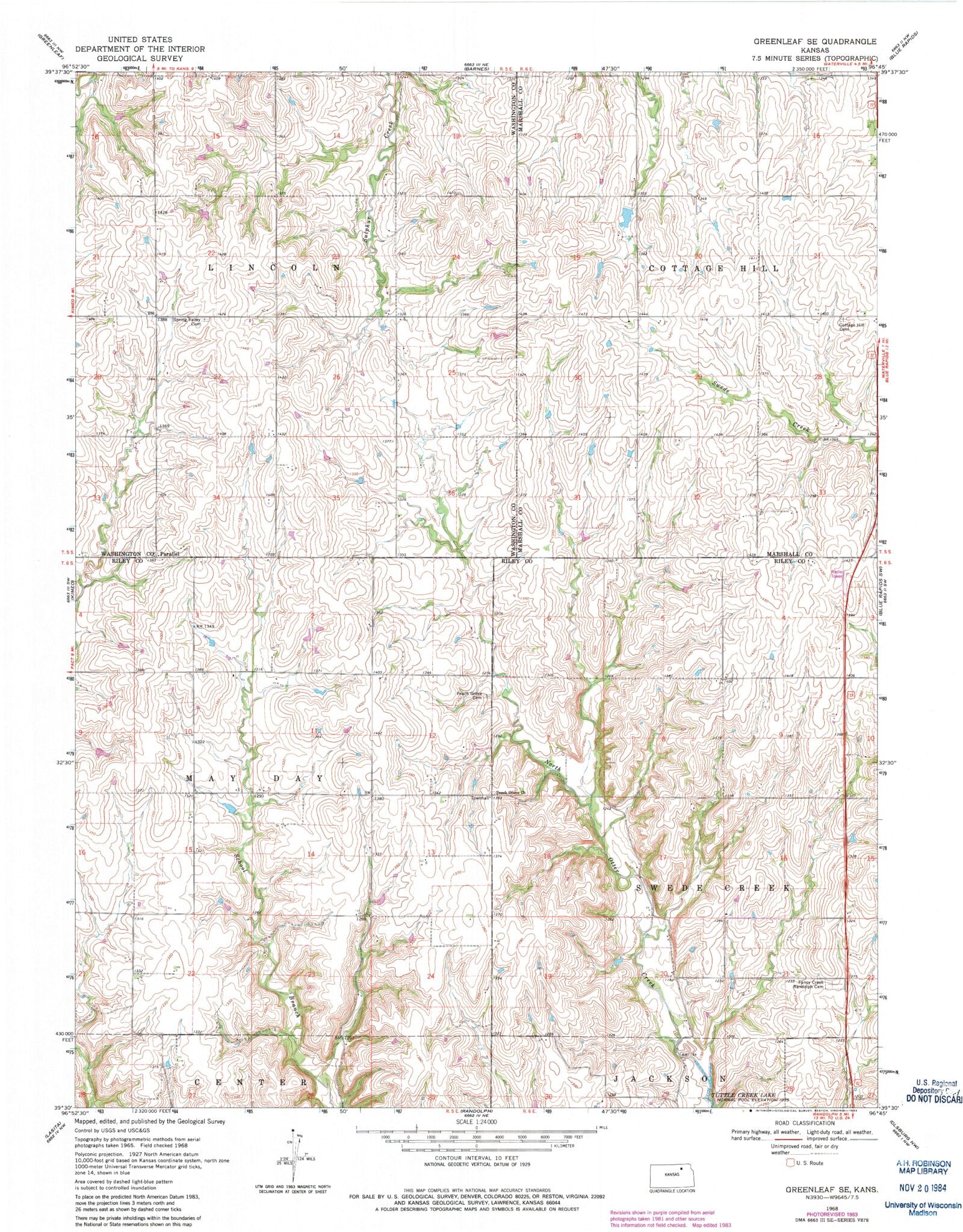 Classic USGS Greenleaf SE Kansas 7.5'x7.5' Topo Map – MyTopo Map Store