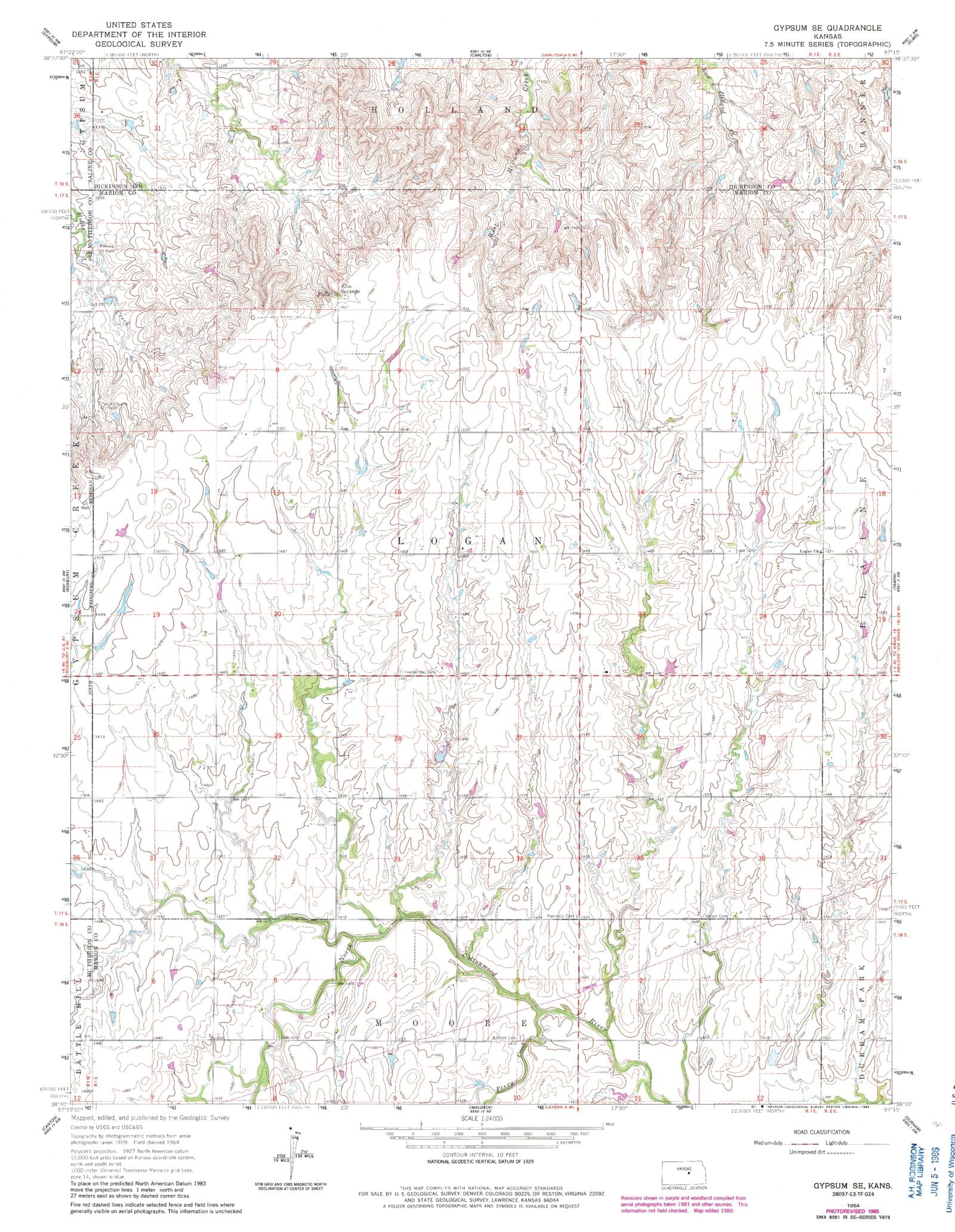 Classic USGS Gypsum SE Kansas 7.5'x7.5' Topo Map – MyTopo Map Store