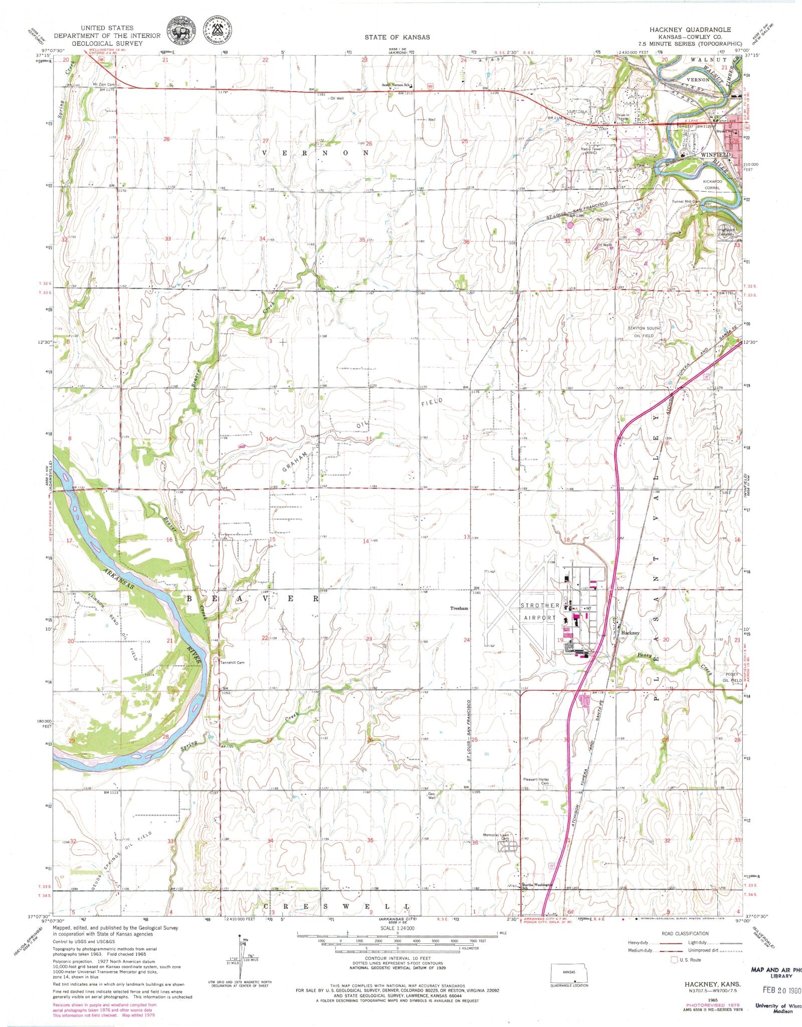 Classic USGS Hackney Kansas 7.5'x7.5' Topo Map – MyTopo Map Store