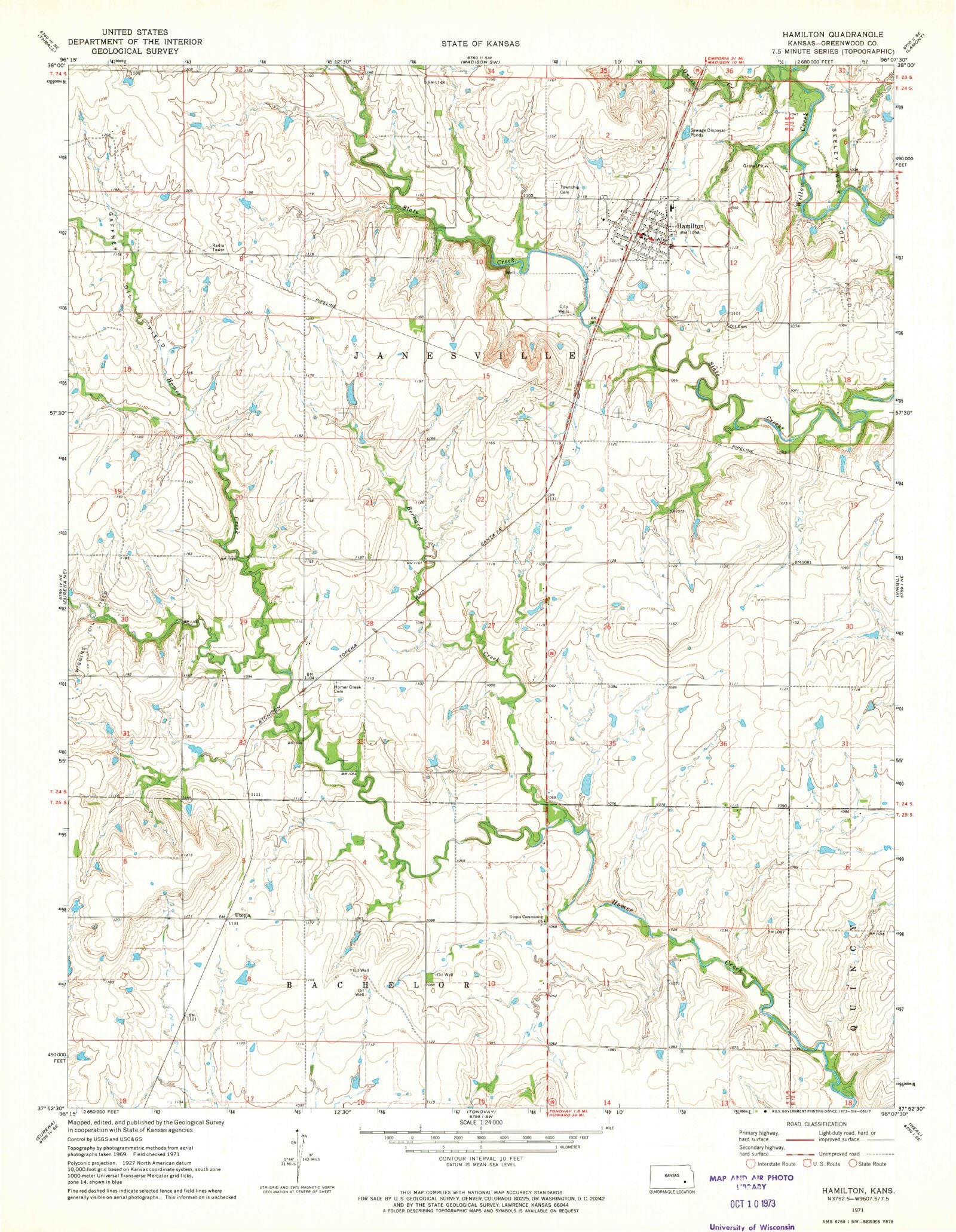 Classic USGS Hamilton Kansas 7.5'x7.5' Topo Map – MyTopo Map Store