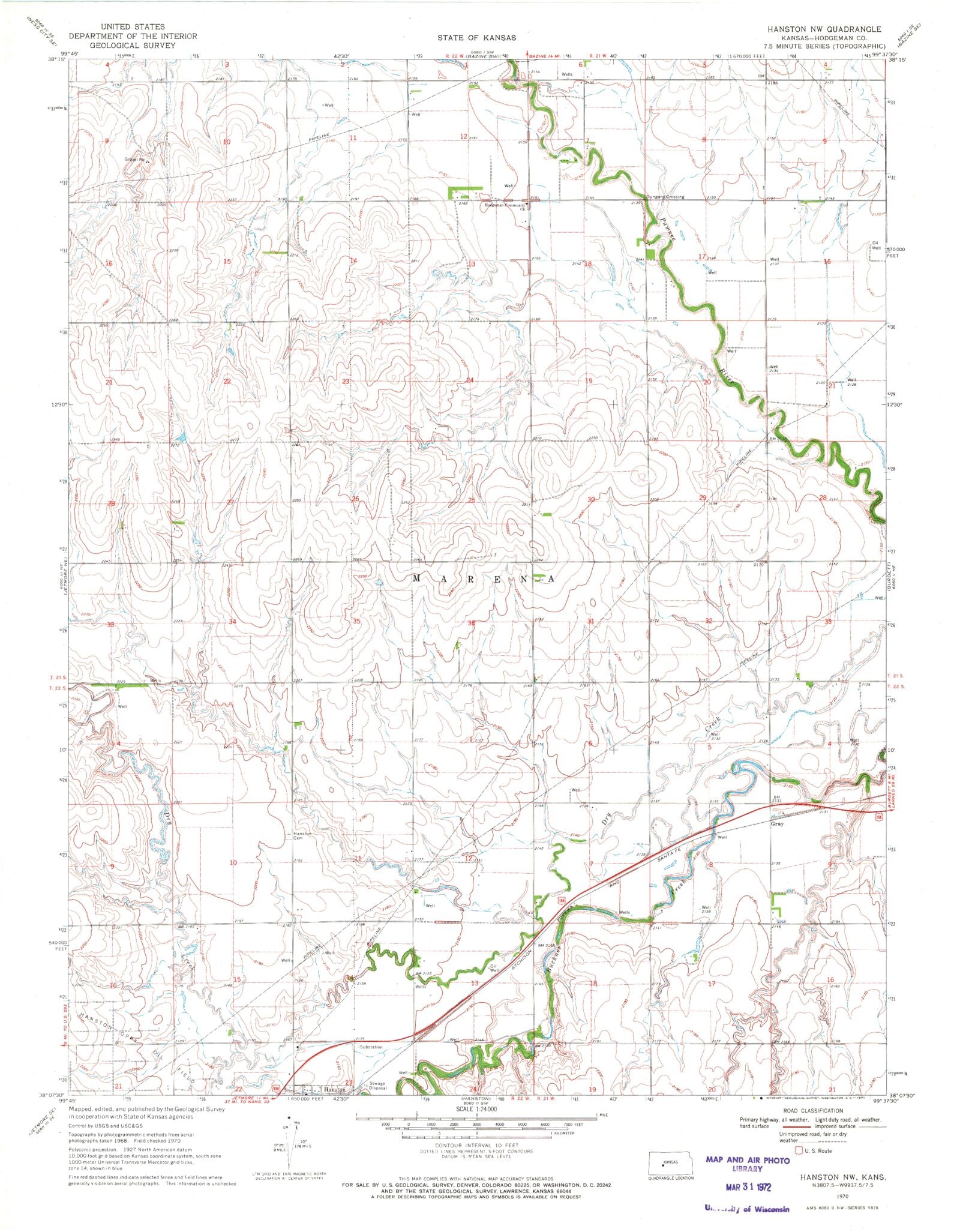 Classic USGS Hanston NW Kansas 7.5'x7.5' Topo Map – MyTopo Map Store