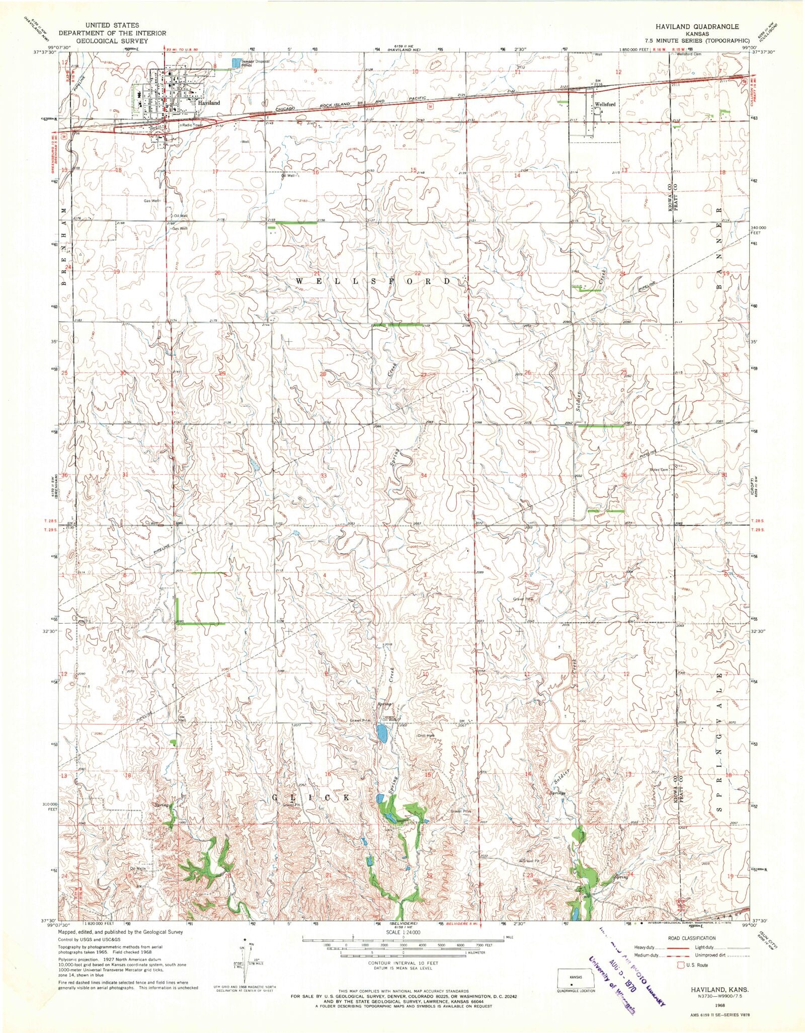 Classic USGS Haviland Kansas 7.5'x7.5' Topo Map – MyTopo Map Store