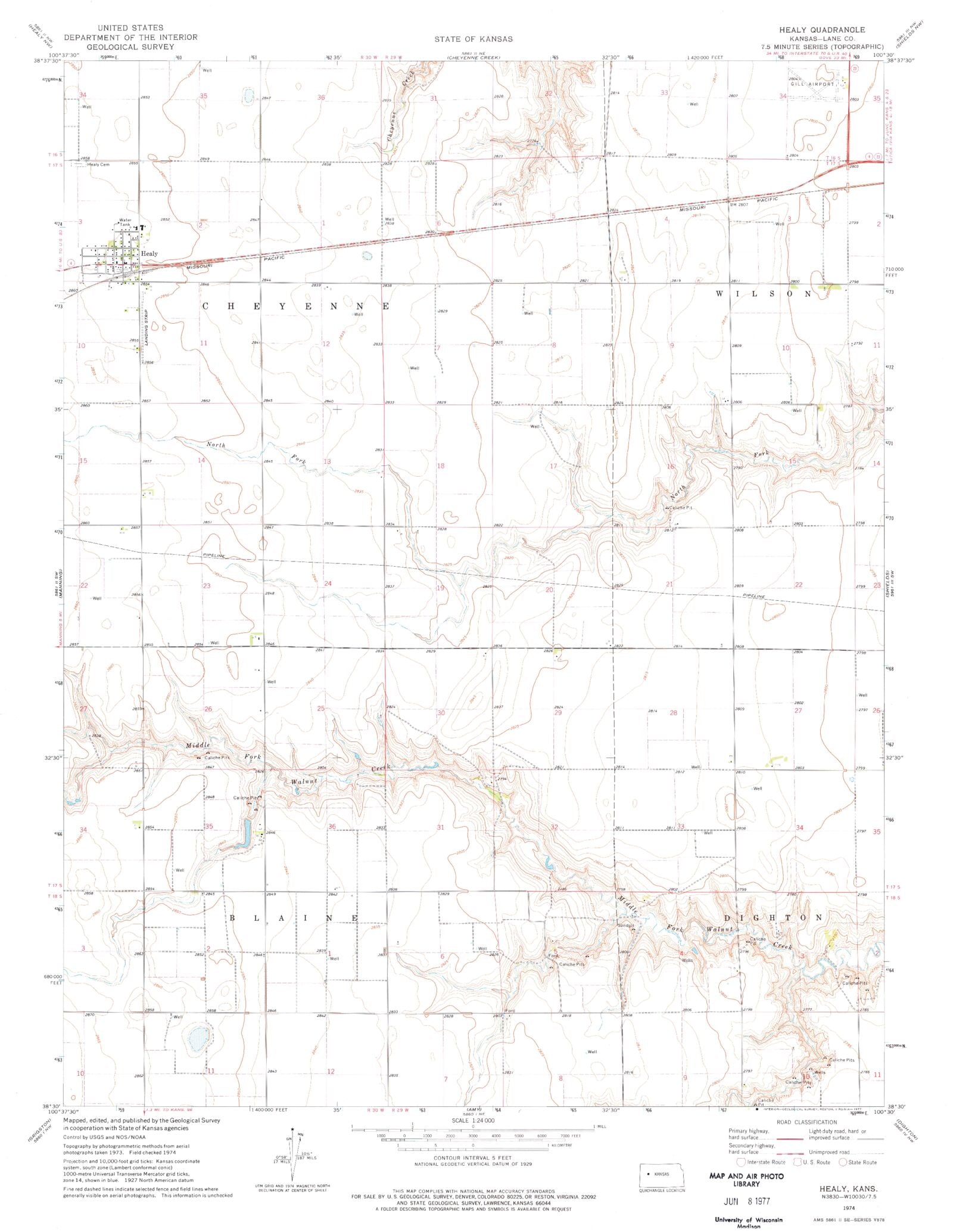 Classic USGS Healy Kansas 7.5'x7.5' Topo Map – MyTopo Map Store