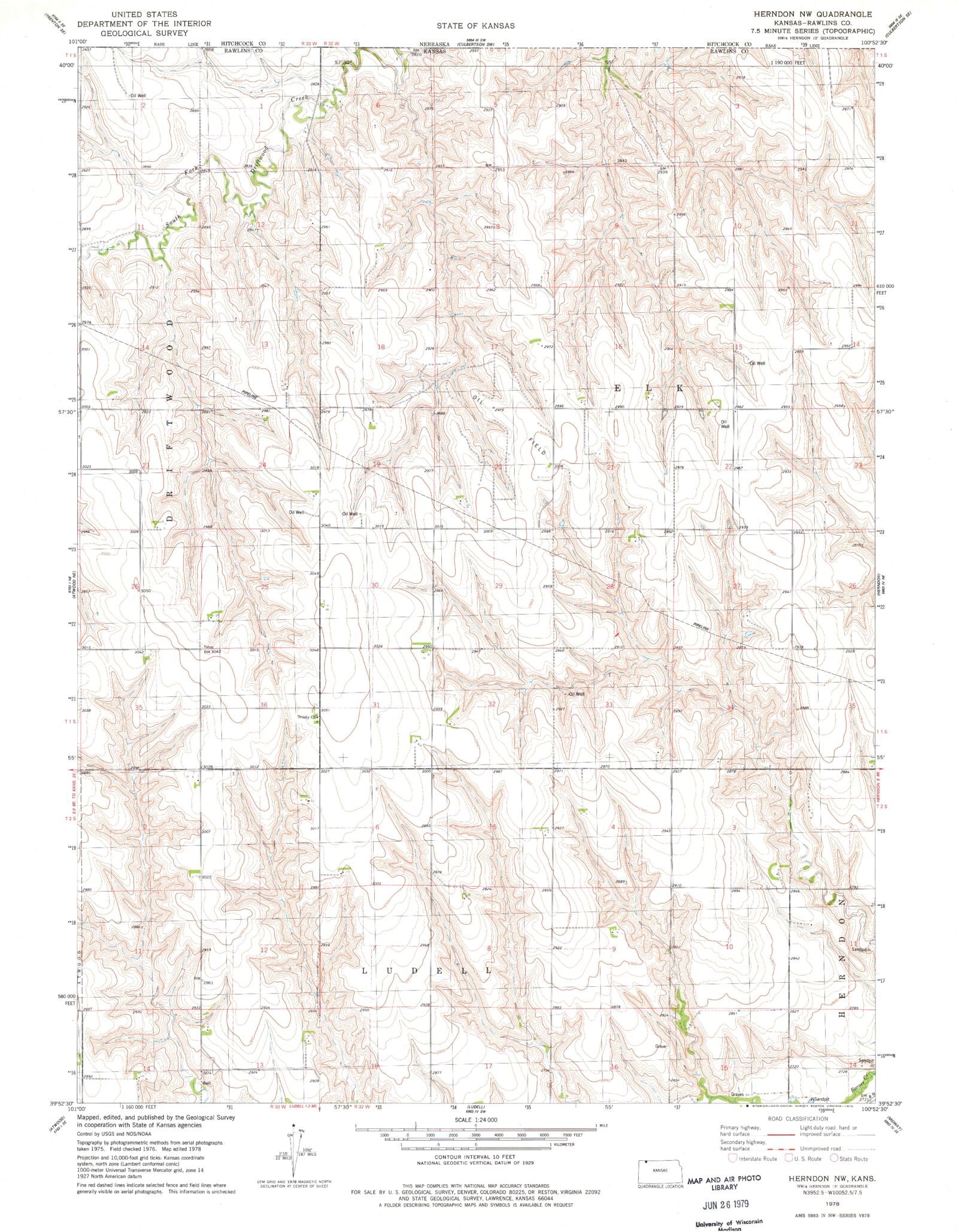 Classic USGS Herndon NW Kansas 7.5'x7.5' Topo Map – MyTopo Map Store