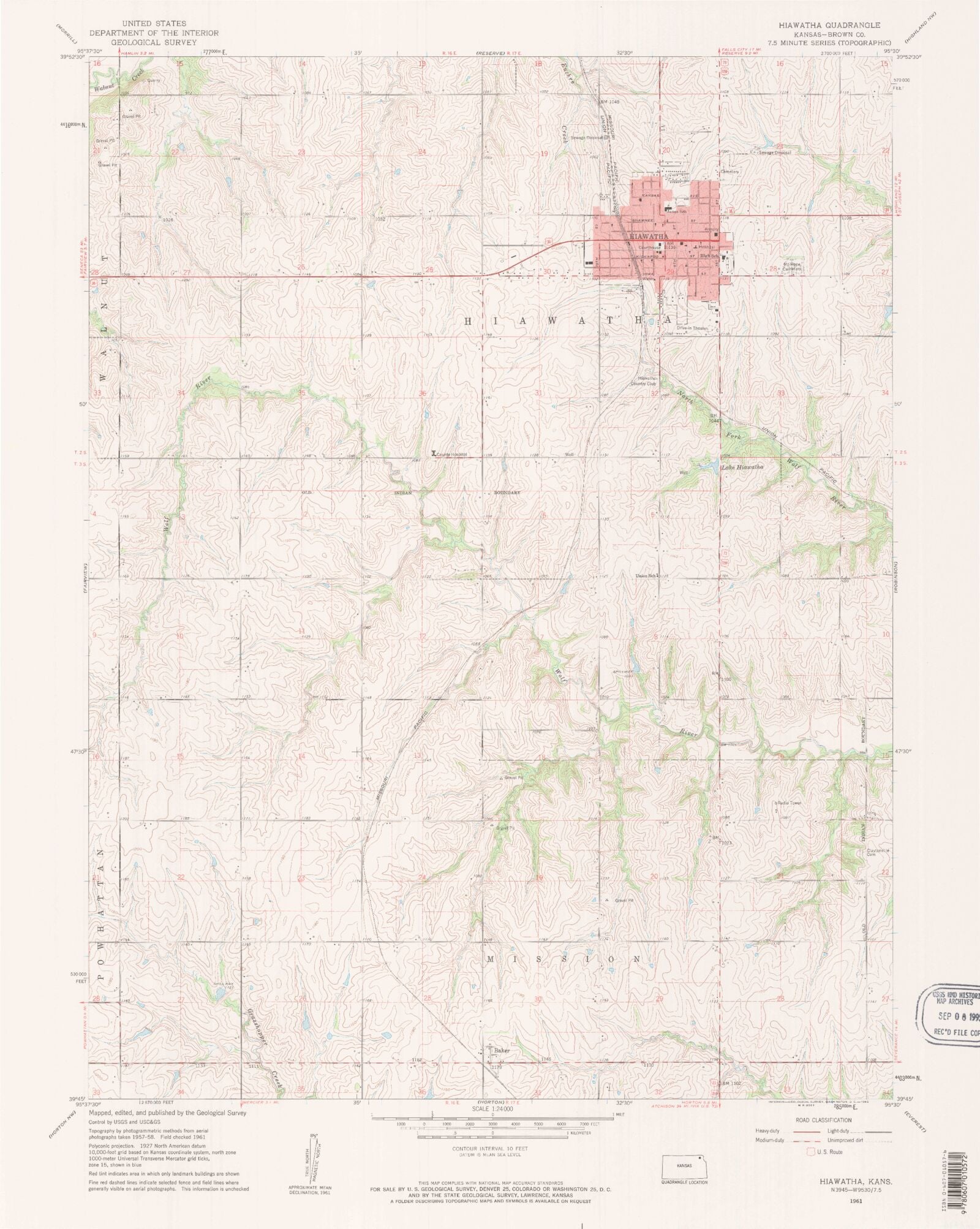 Classic USGS Hiawatha Kansas 7.5'x7.5' Topo Map – MyTopo Map Store