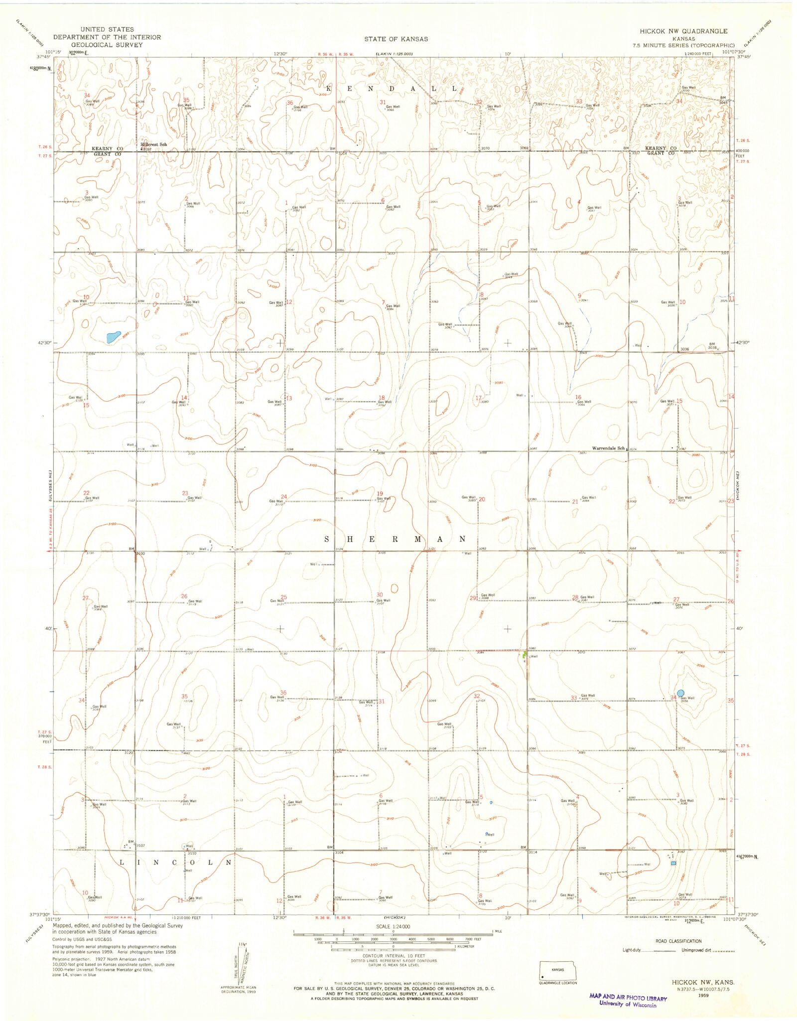 Classic USGS Hickok NW Kansas 7.5'x7.5' Topo Map – MyTopo Map Store
