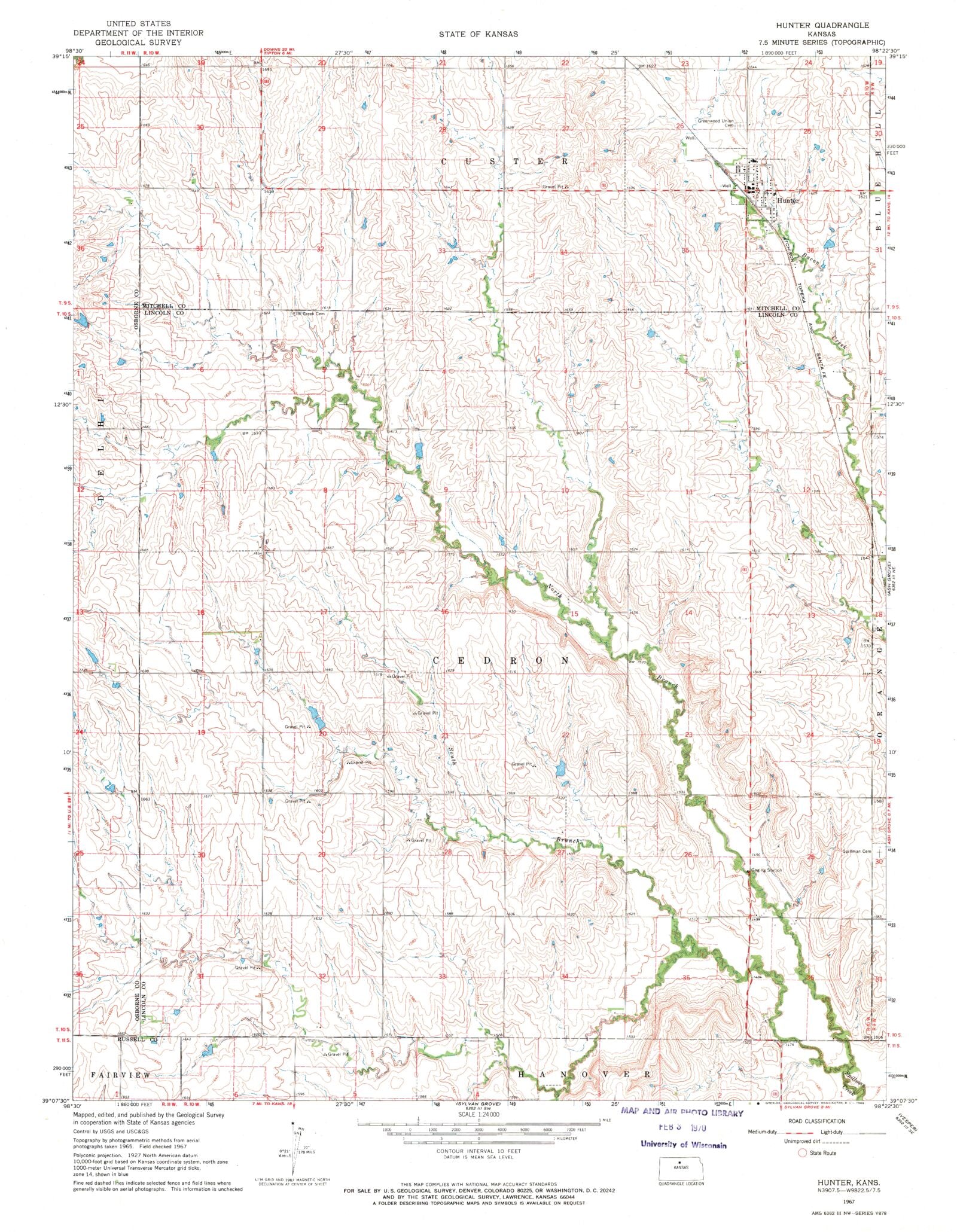 Classic USGS Hunter Kansas 7.5'x7.5' Topo Map – MyTopo Map Store