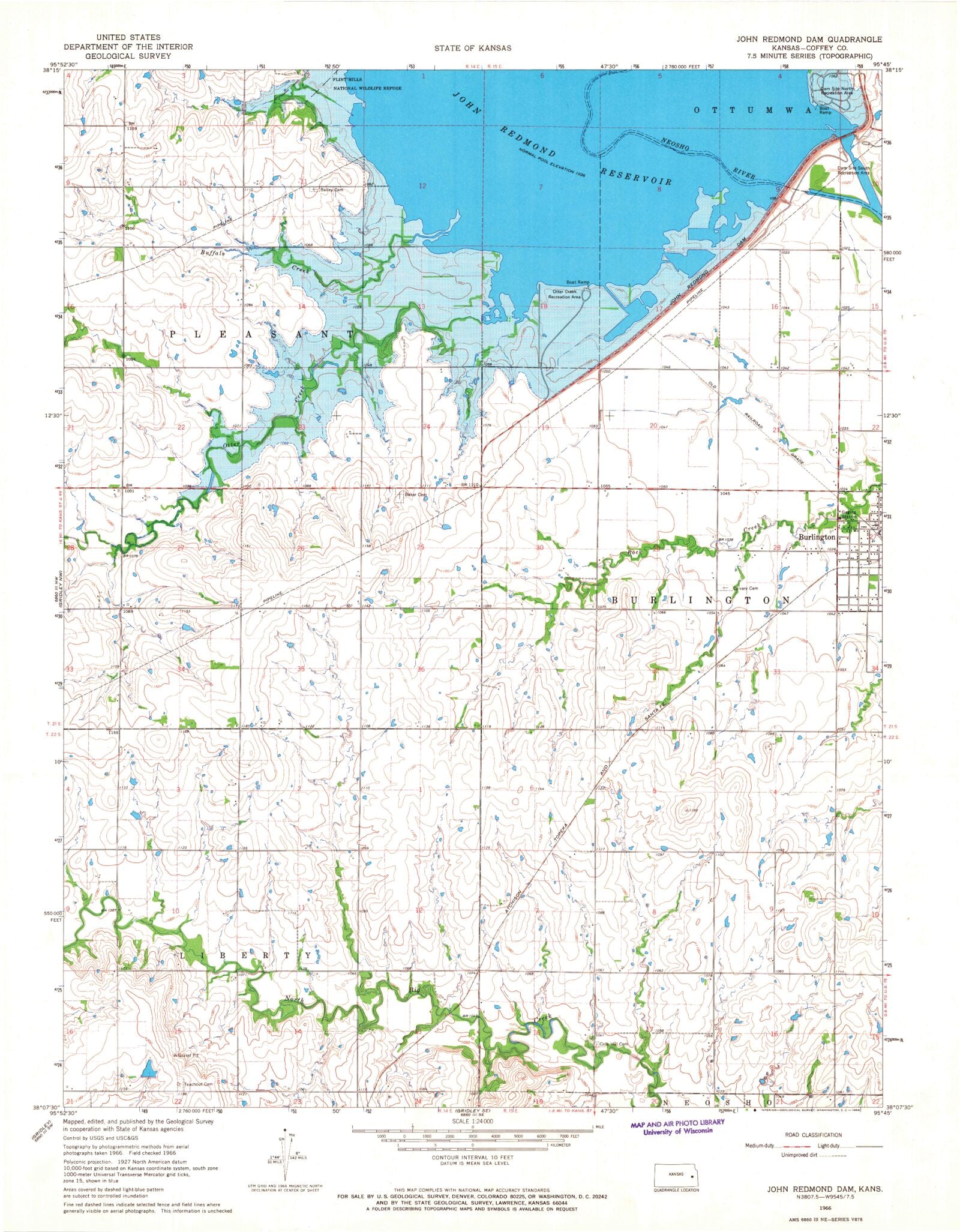 Classic USGS John Redmond Dam Kansas 7.5'x7.5' Topo Map – MyTopo Map Store