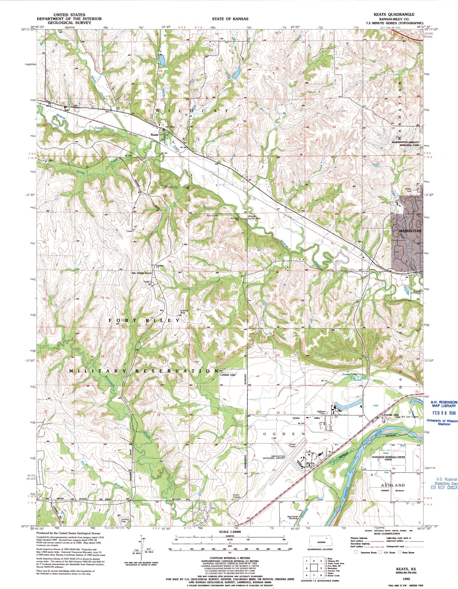 Classic USGS Keats Kansas 7.5'x7.5' Topo Map – MyTopo Map Store