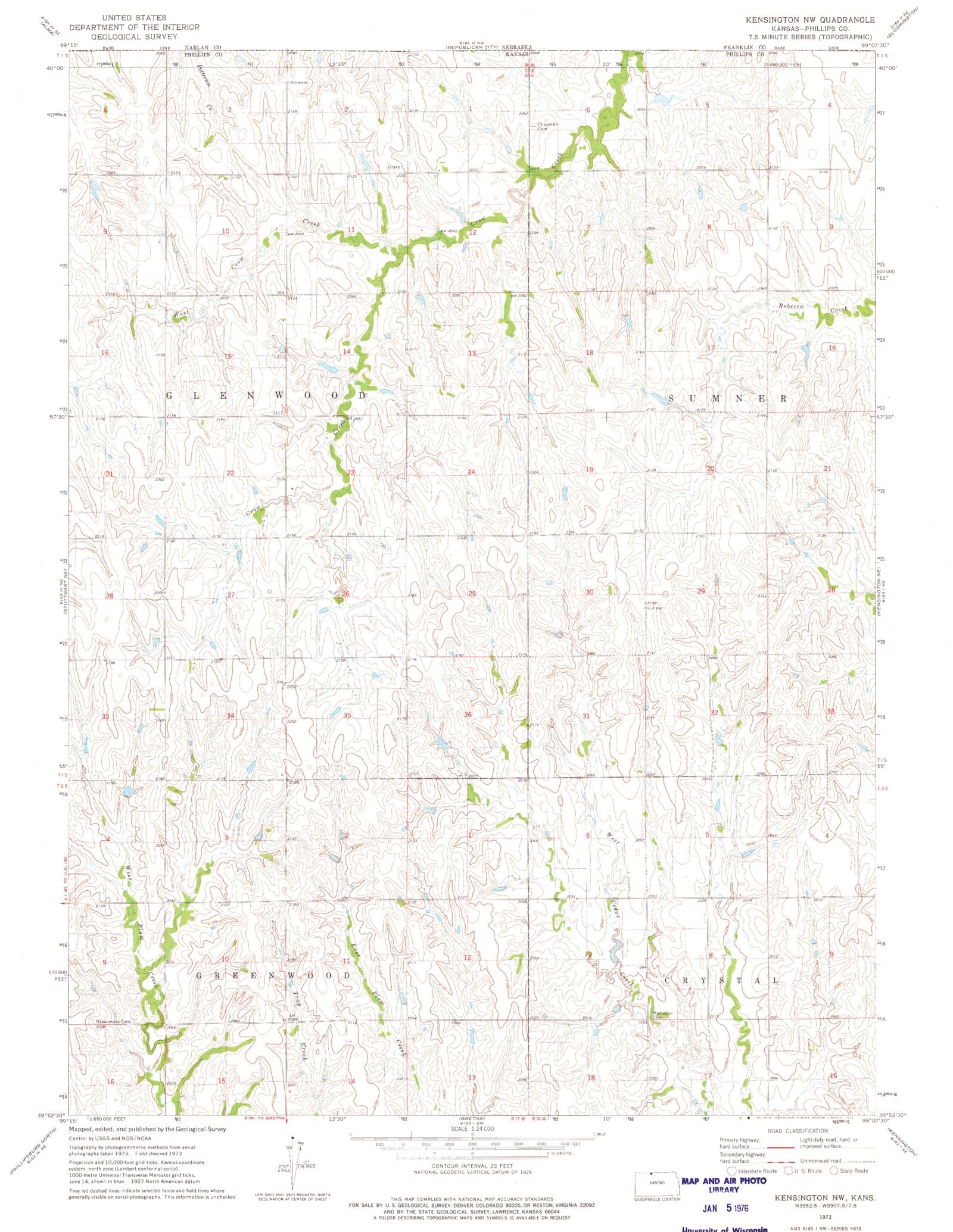 Classic USGS Kensington NW Kansas 7.5'x7.5' Topo Map – MyTopo Map Store