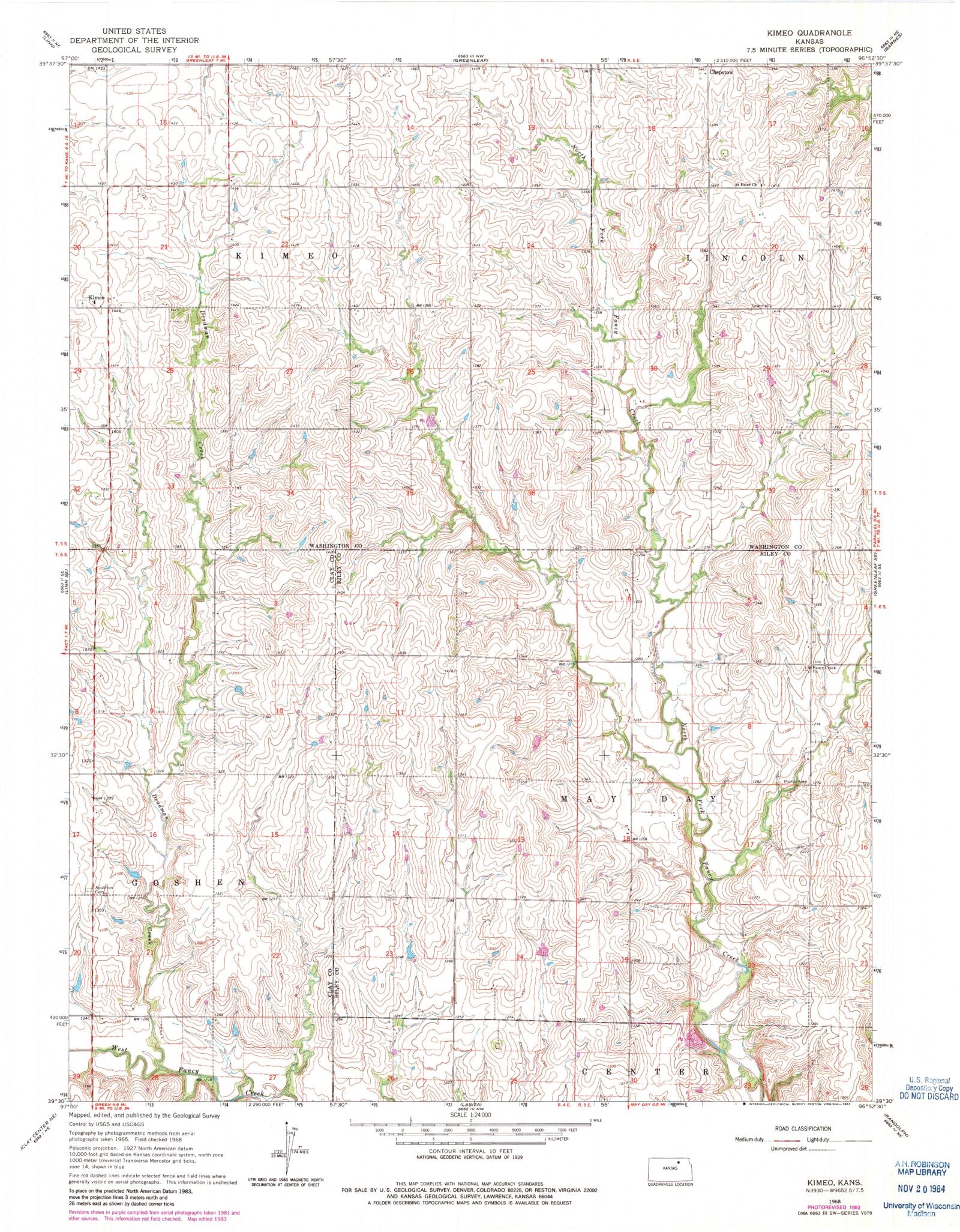 Classic USGS Kimeo Kansas 7.5'x7.5' Topo Map – MyTopo Map Store