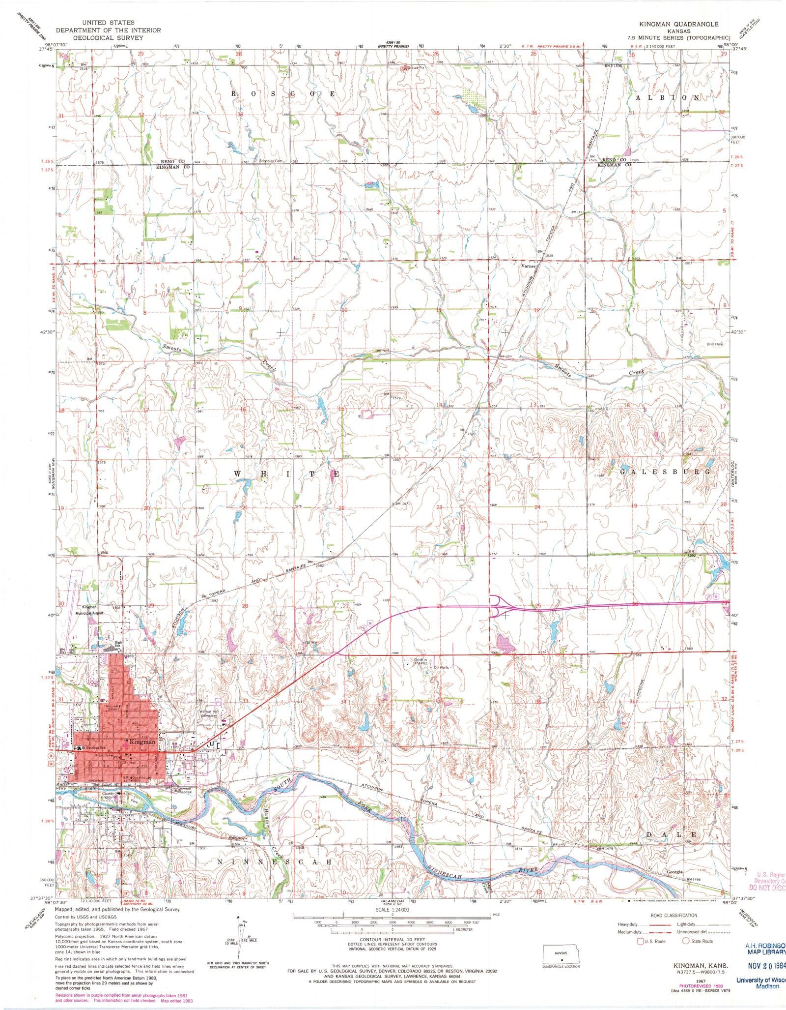 Classic USGS Kingman Kansas 7.5'x7.5' Topo Map – MyTopo Map Store