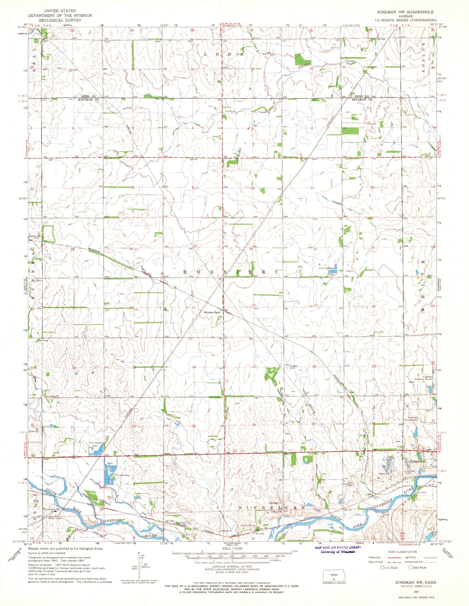 Classic USGS Kingman NW Kansas 7.5'x7.5' Topo Map – MyTopo Map Store