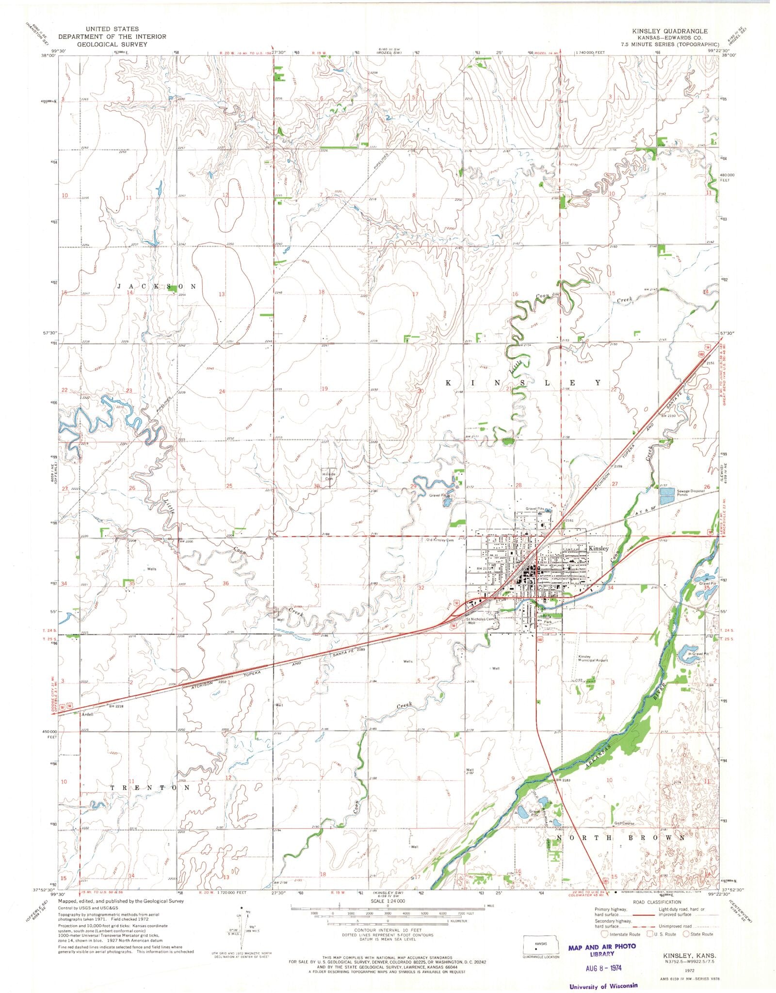 Classic USGS Kinsley Kansas 7.5'x7.5' Topo Map – MyTopo Map Store