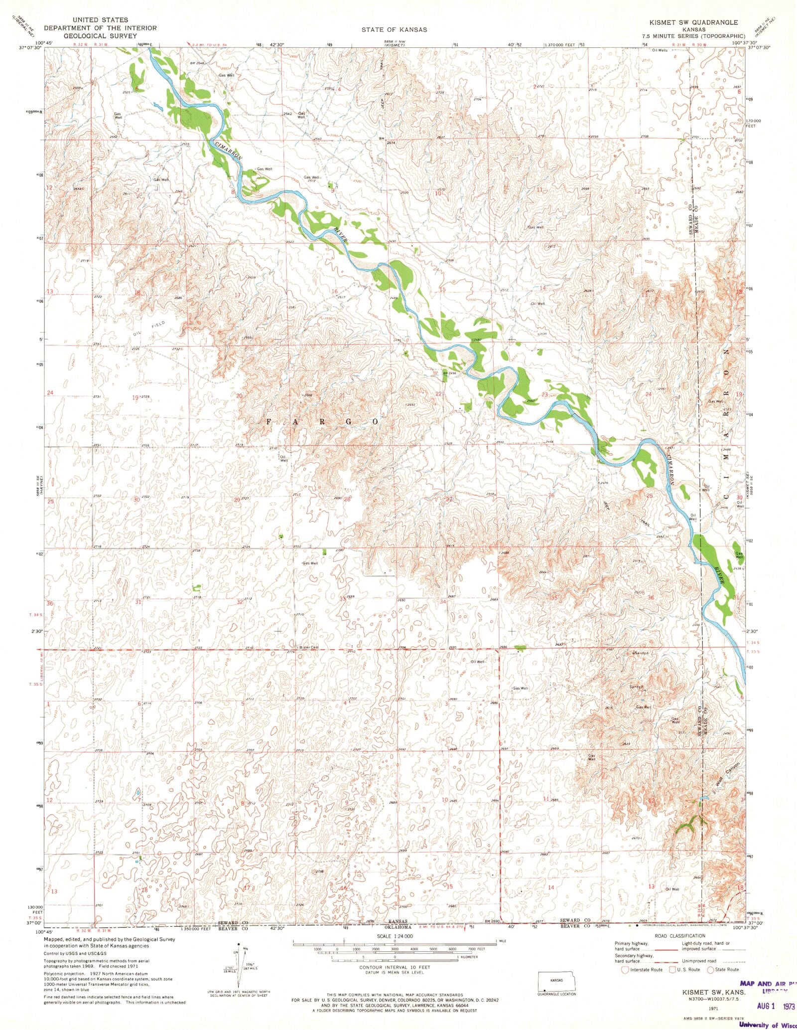 Classic USGS Kismet SW Kansas 7.5'x7.5' Topo Map – MyTopo Map Store