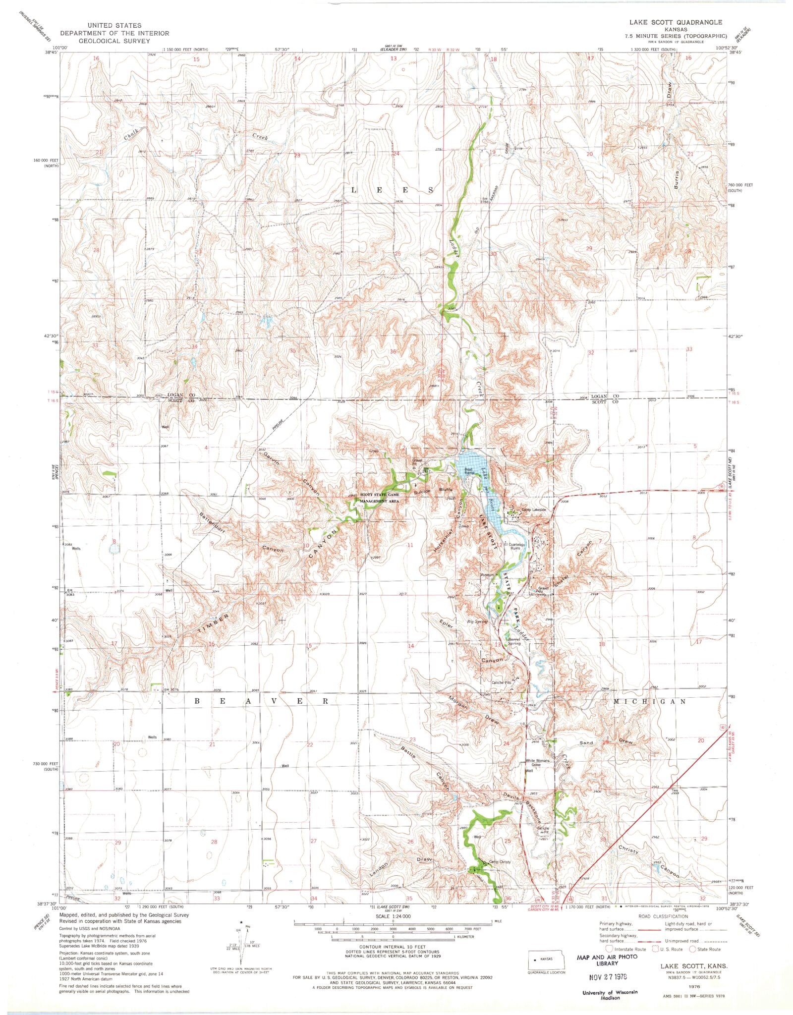 Classic USGS Lake Scott Kansas 7.5'x7.5' Topo Map – MyTopo Map Store