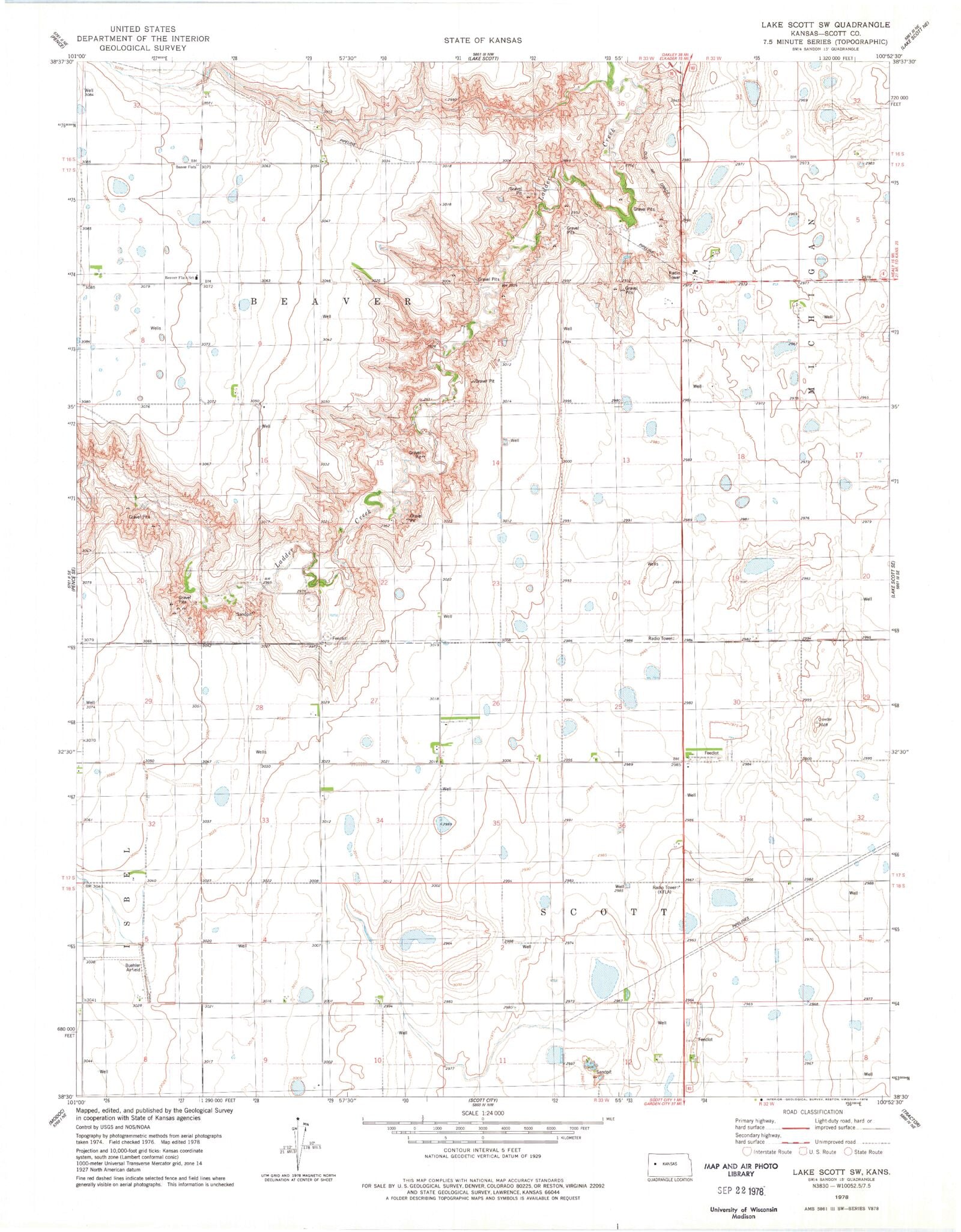 Classic USGS Lake Scott SW Kansas 7.5'x7.5' Topo Map – MyTopo Map Store