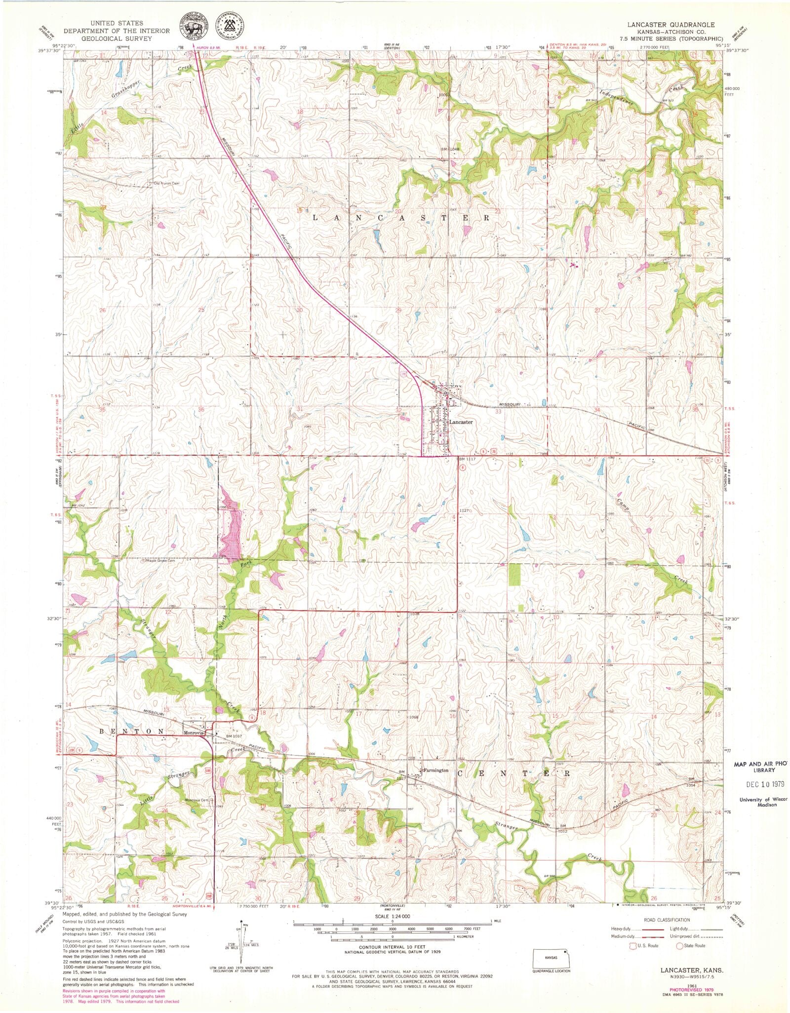 Classic USGS Lancaster Kansas 7.5'x7.5' Topo Map – MyTopo Map Store