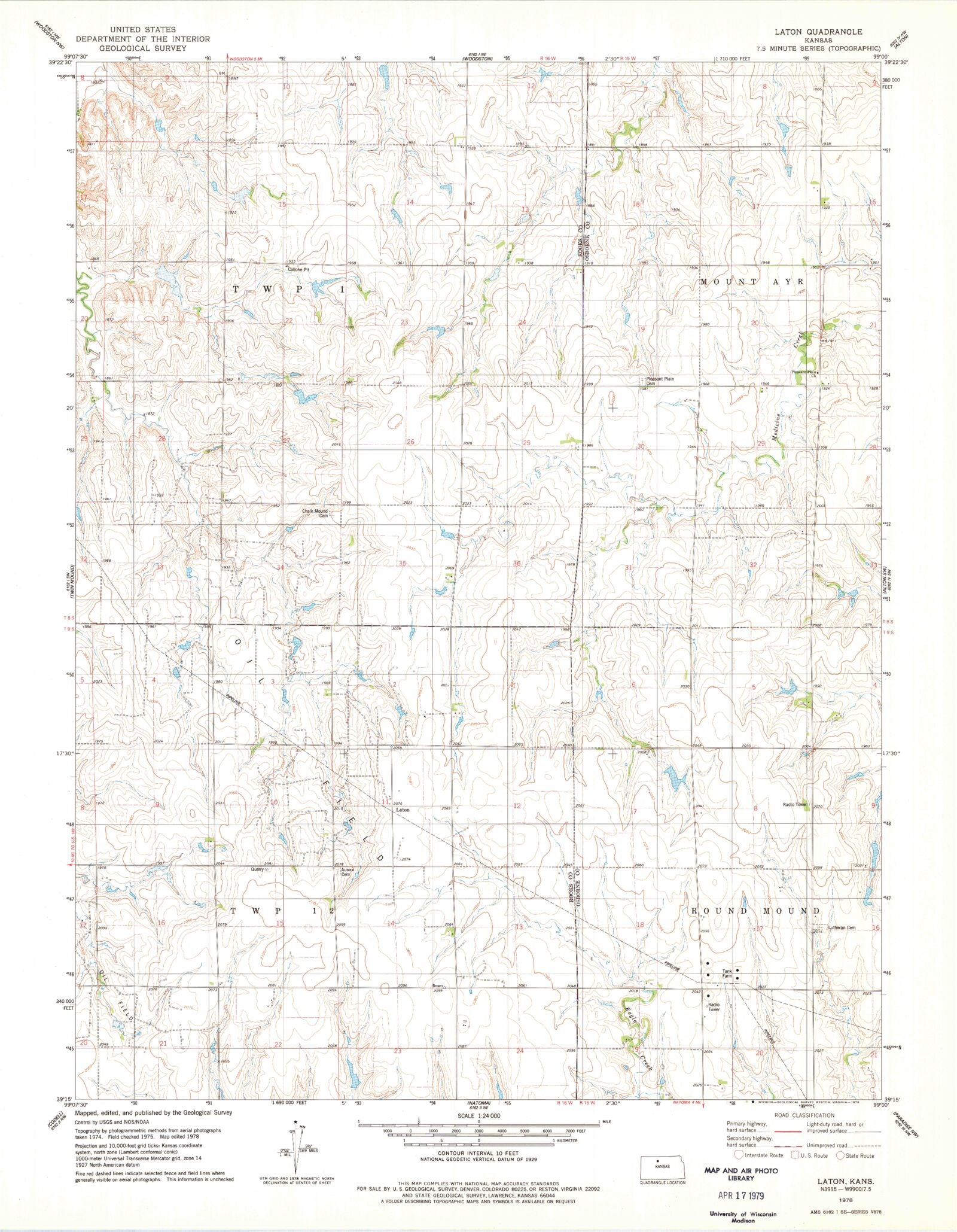 Classic USGS Laton Kansas 7.5'x7.5' Topo Map – MyTopo Map Store