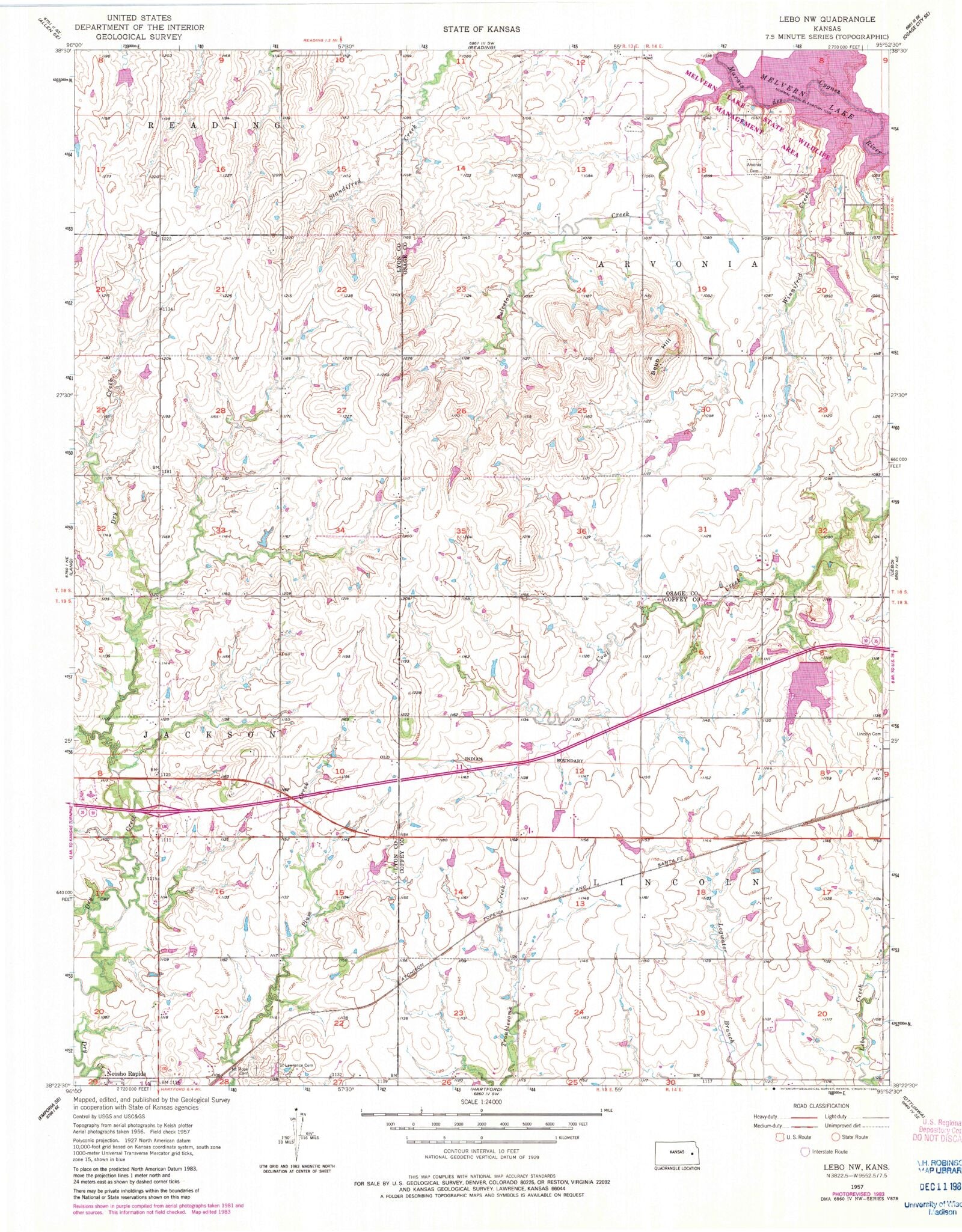 Classic USGS Lebo NW Kansas 7.5'x7.5' Topo Map – MyTopo Map Store