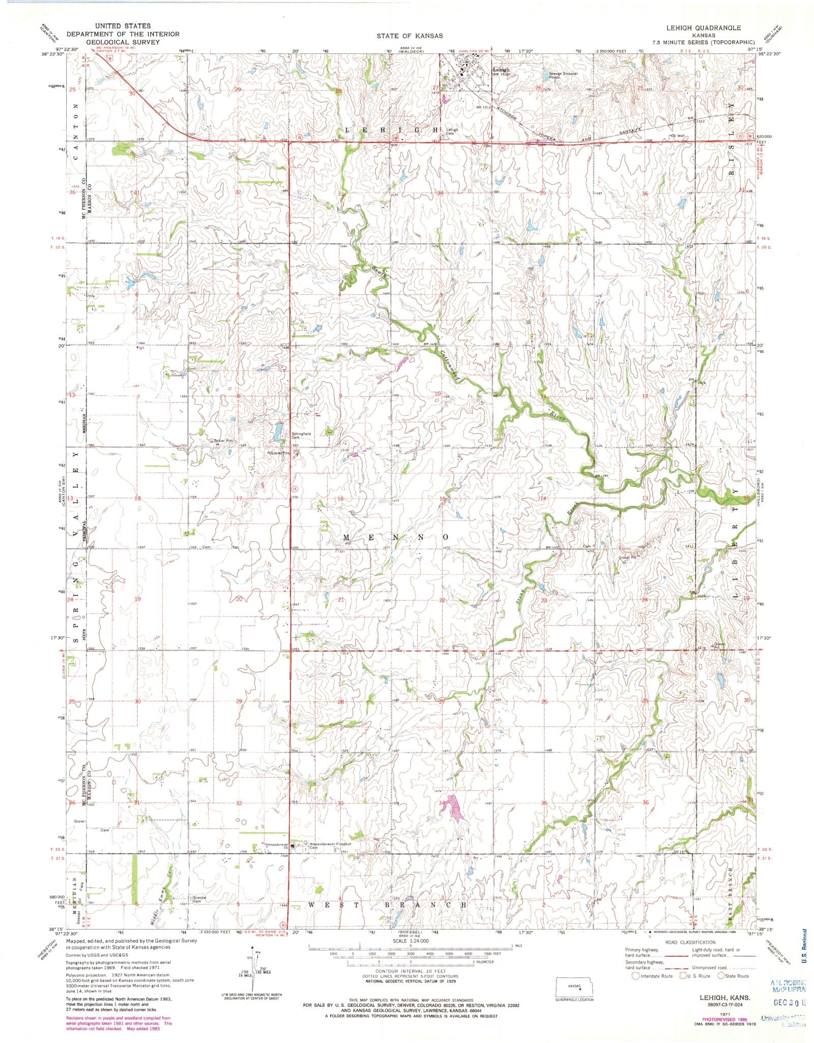 Classic USGS Lehigh Kansas 7.5'x7.5' Topo Map – MyTopo Map Store