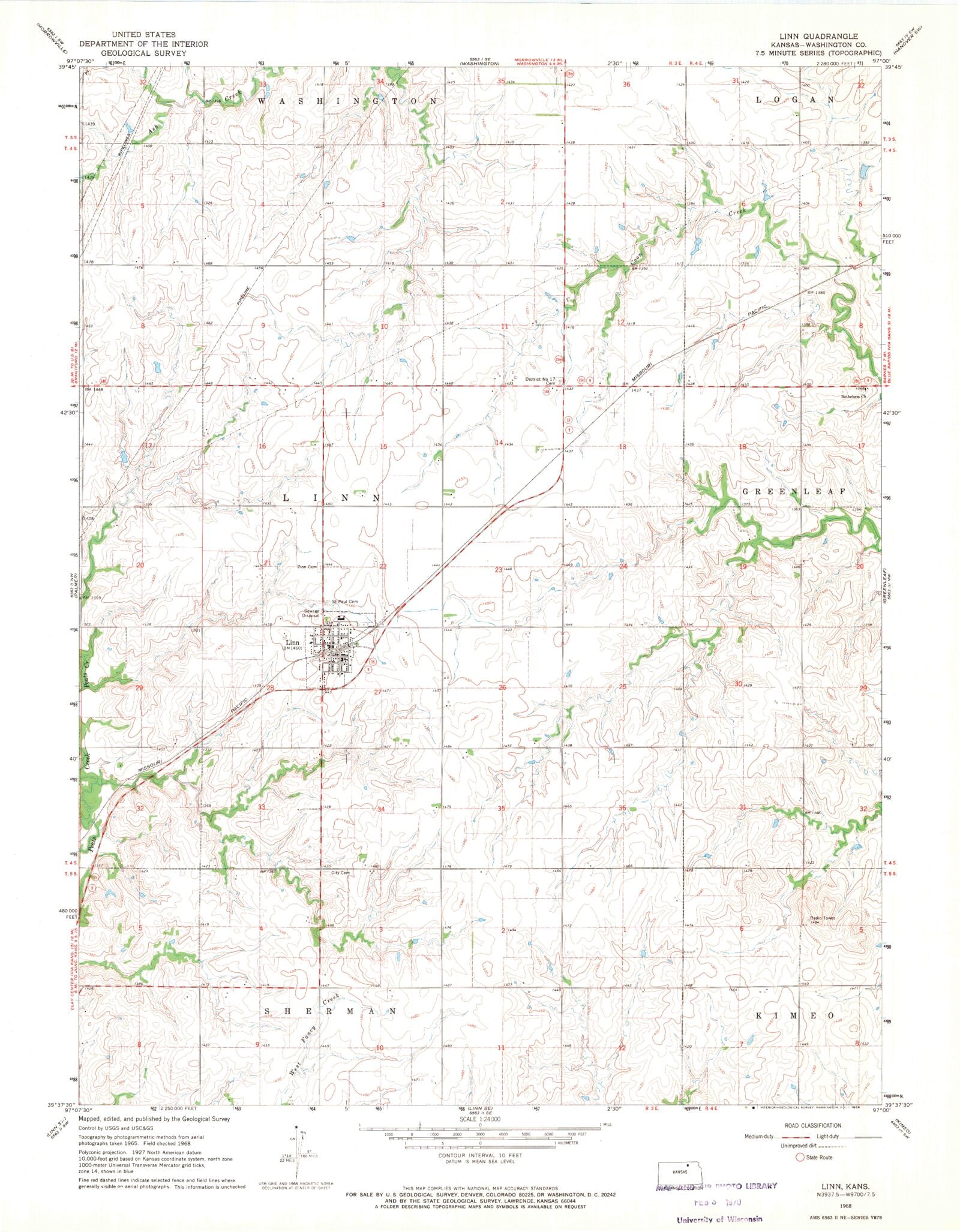 Classic USGS Linn Kansas 7.5'x7.5' Topo Map – MyTopo Map Store
