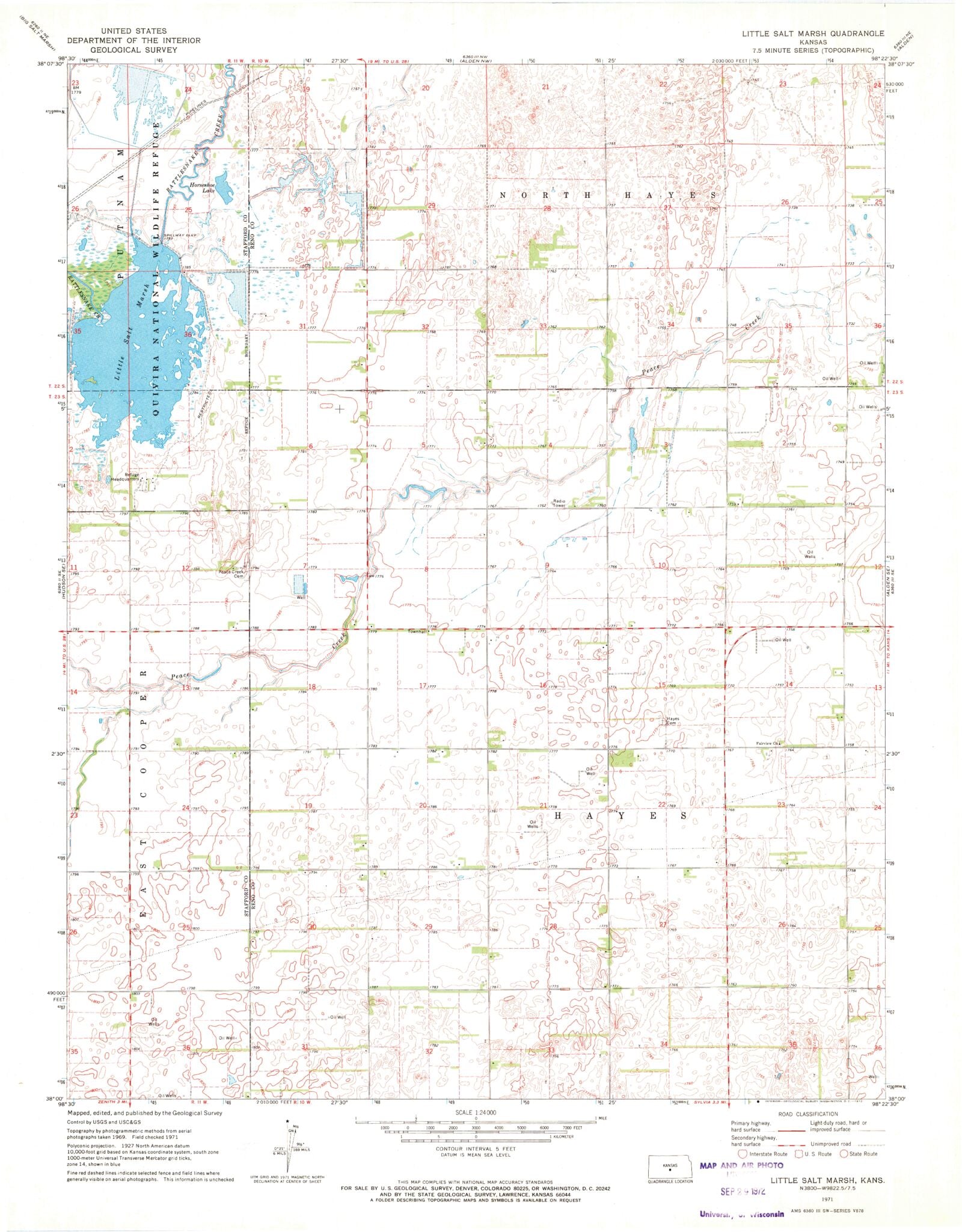 Classic USGS Little Salt Marsh Kansas 7.5'x7.5' Topo Map – MyTopo Map Store