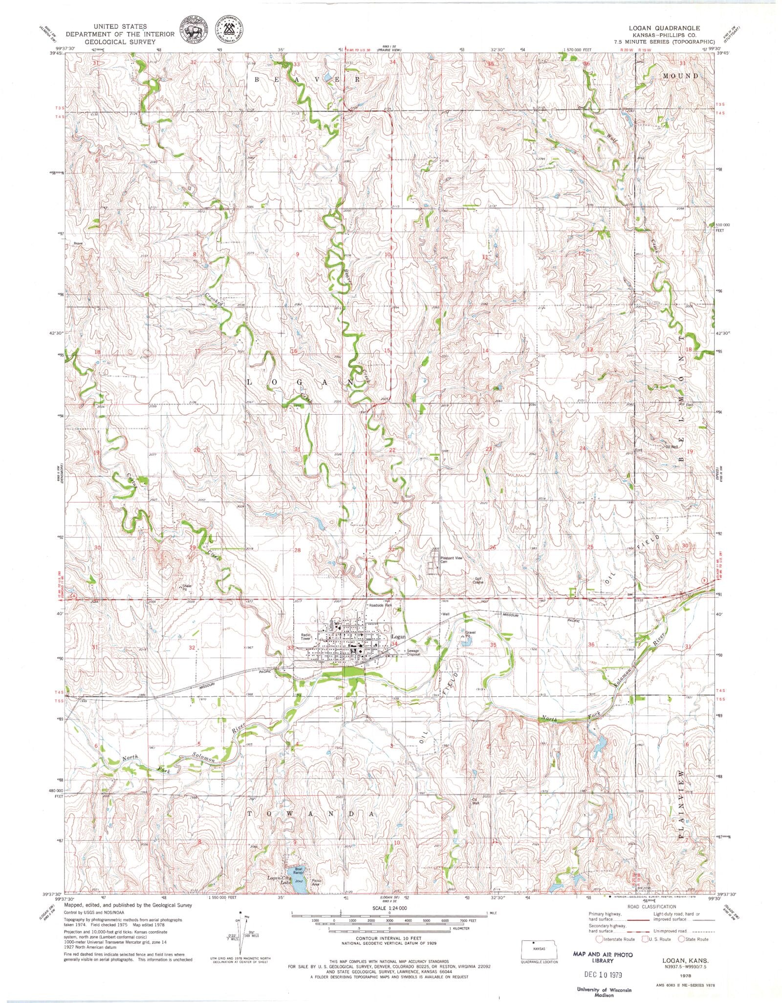 Classic USGS Logan Kansas 7.5'x7.5' Topo Map – MyTopo Map Store