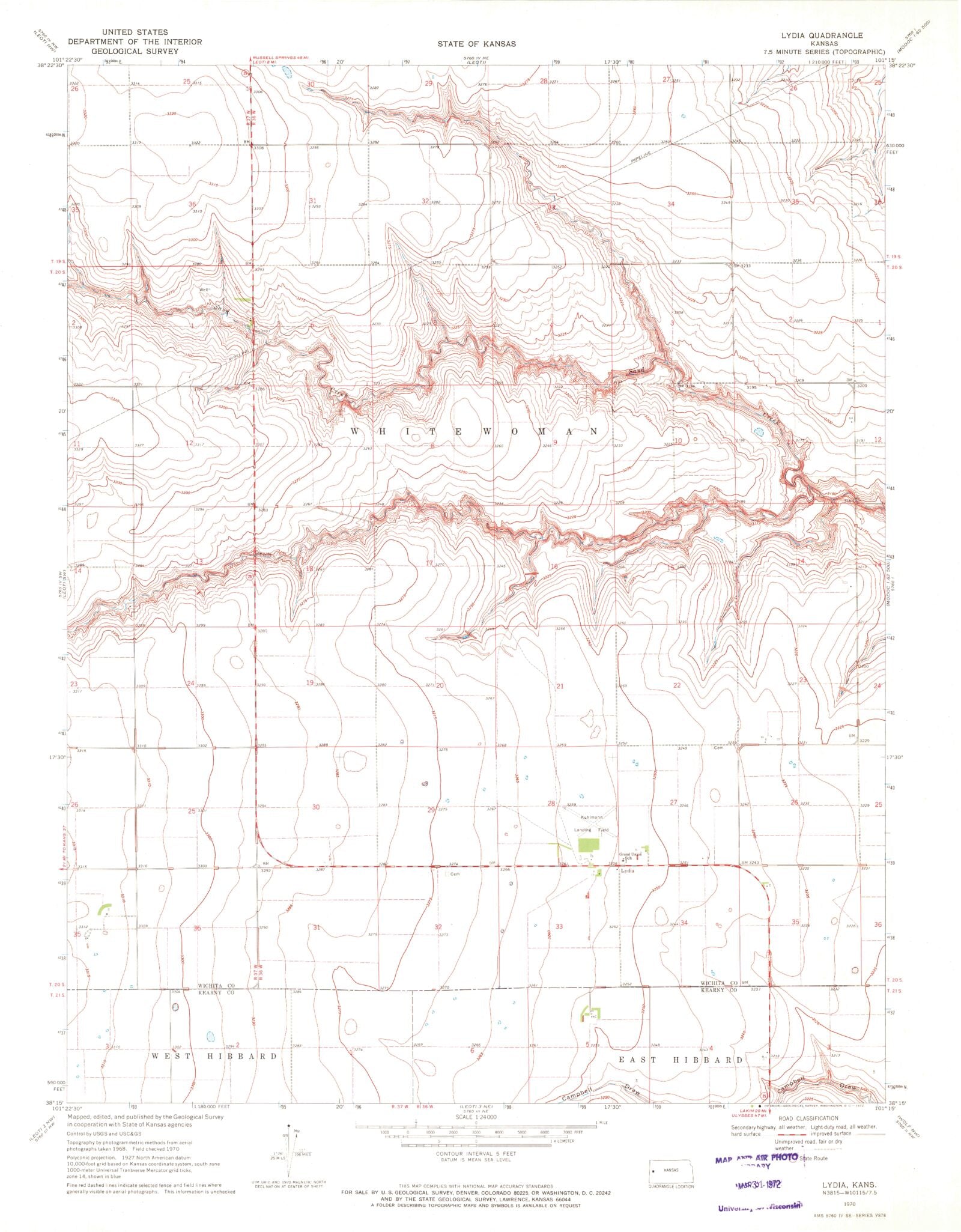 Classic USGS Lydia Kansas 7.5'x7.5' Topo Map – MyTopo Map Store