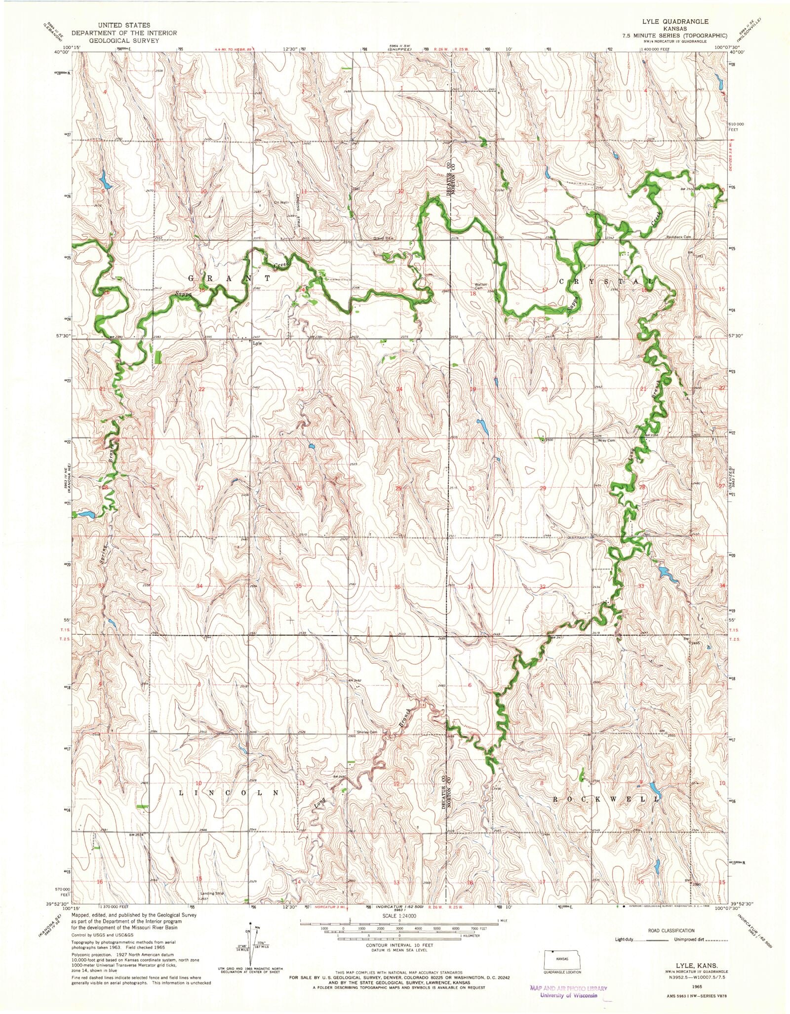 Classic USGS Lyle Kansas 7.5'x7.5' Topo Map – MyTopo Map Store