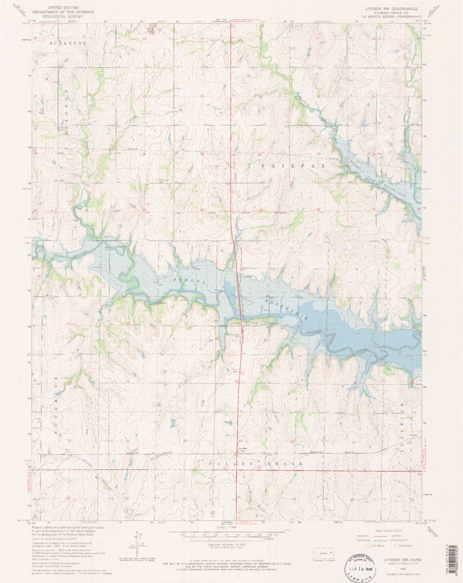 Classic USGS Lyndon NW Kansas 7.5'x7.5' Topo Map – MyTopo Map Store