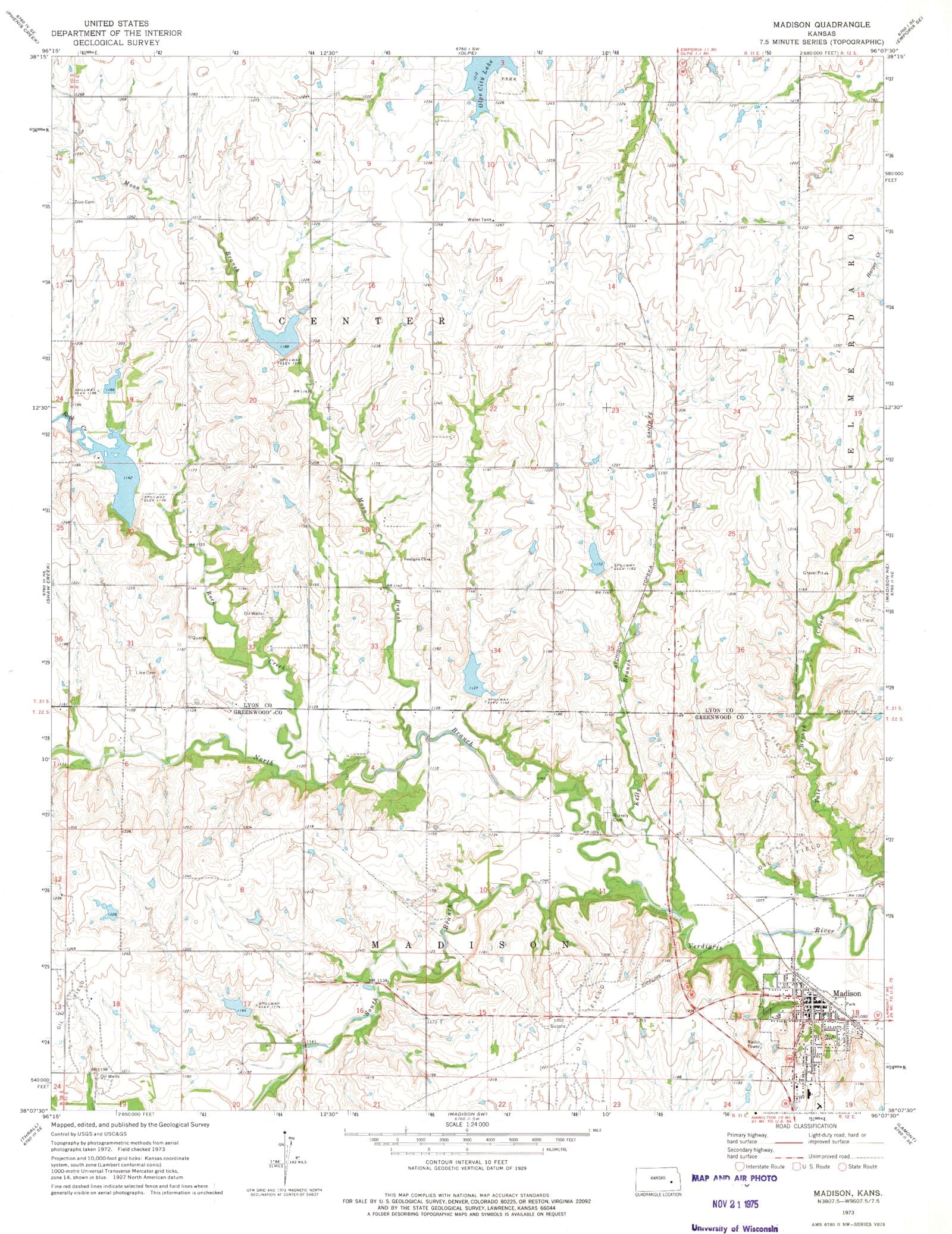 Classic USGS Madison Kansas 7.5'x7.5' Topo Map – MyTopo Map Store