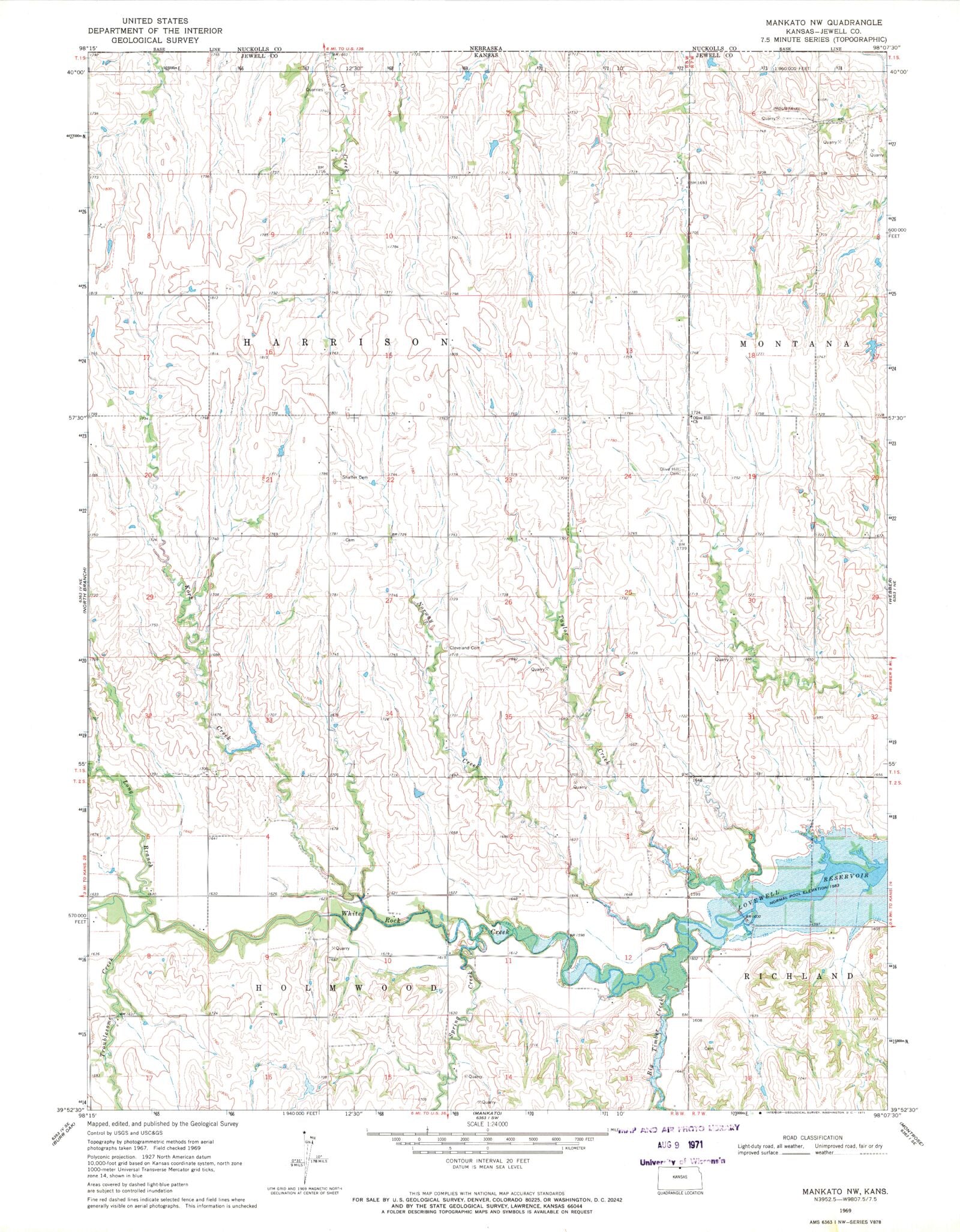 Classic USGS Mankato NW Kansas 7.5'x7.5' Topo Map – MyTopo Map Store