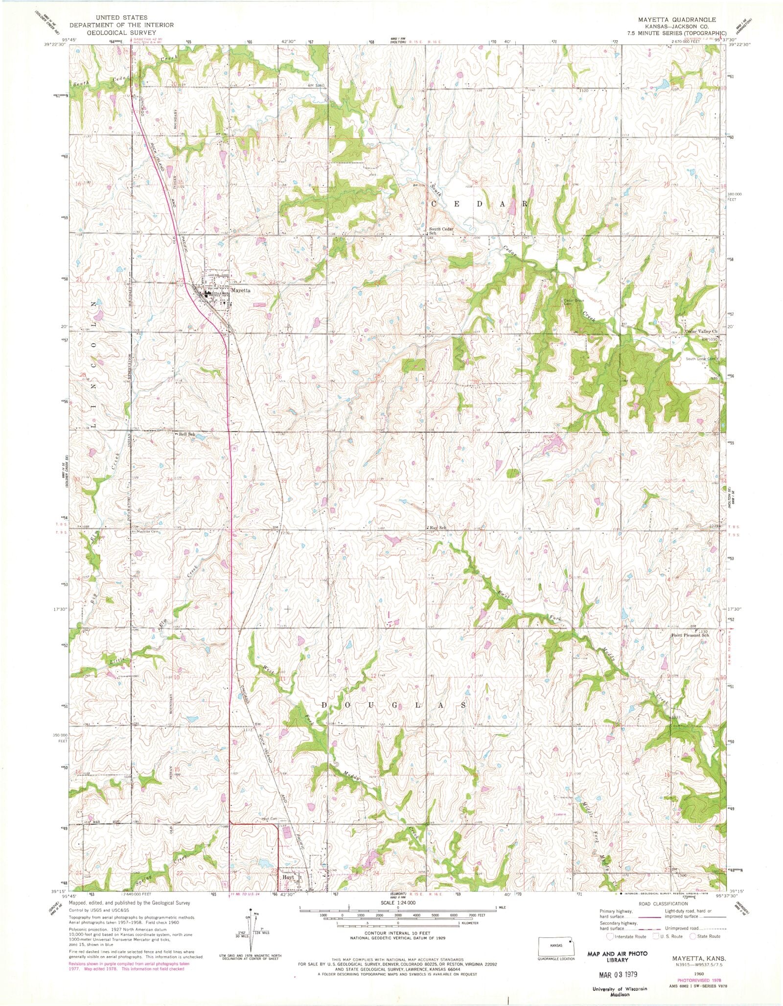 Classic USGS Mayetta Kansas 7.5'x7.5' Topo Map – MyTopo Map Store