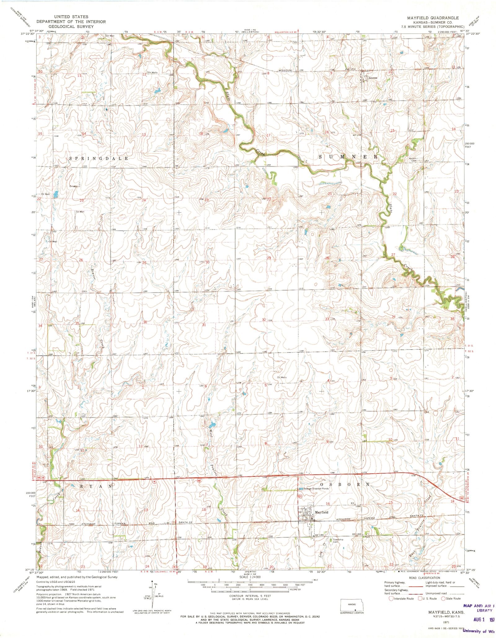 Classic USGS Mayfield Kansas 7.5'x7.5' Topo Map – MyTopo Map Store