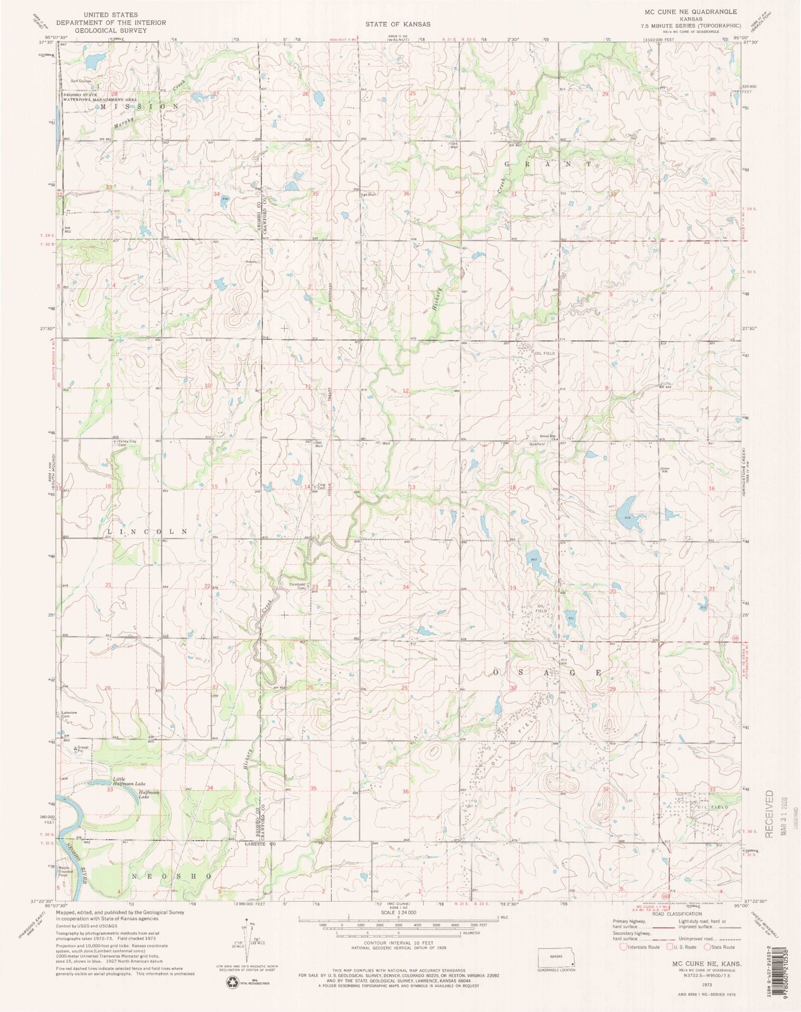 Classic USGS McCune NE Kansas 7.5'x7.5' Topo Map – MyTopo Map Store