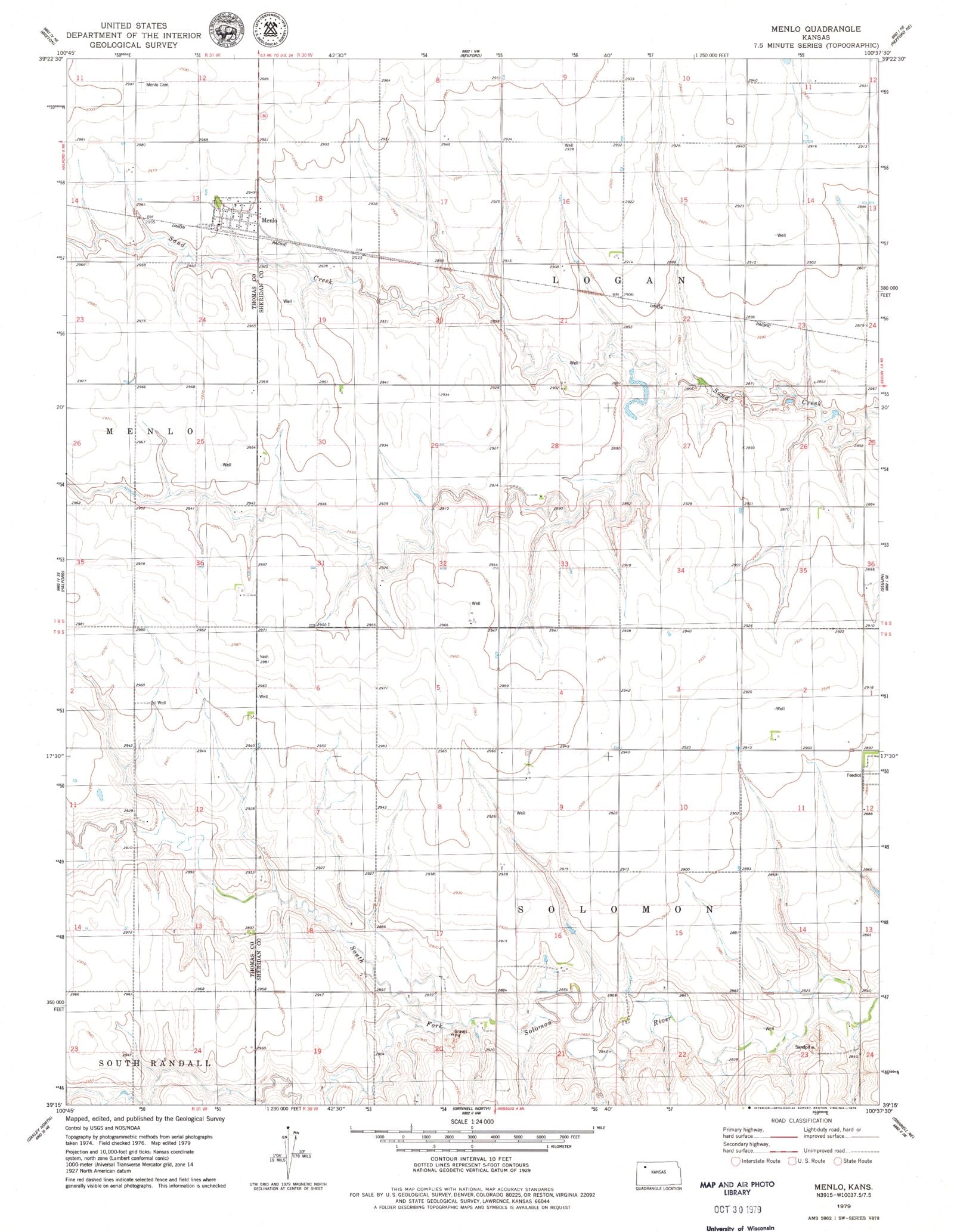 Classic USGS Menlo Kansas 7.5'x7.5' Topo Map – MyTopo Map Store