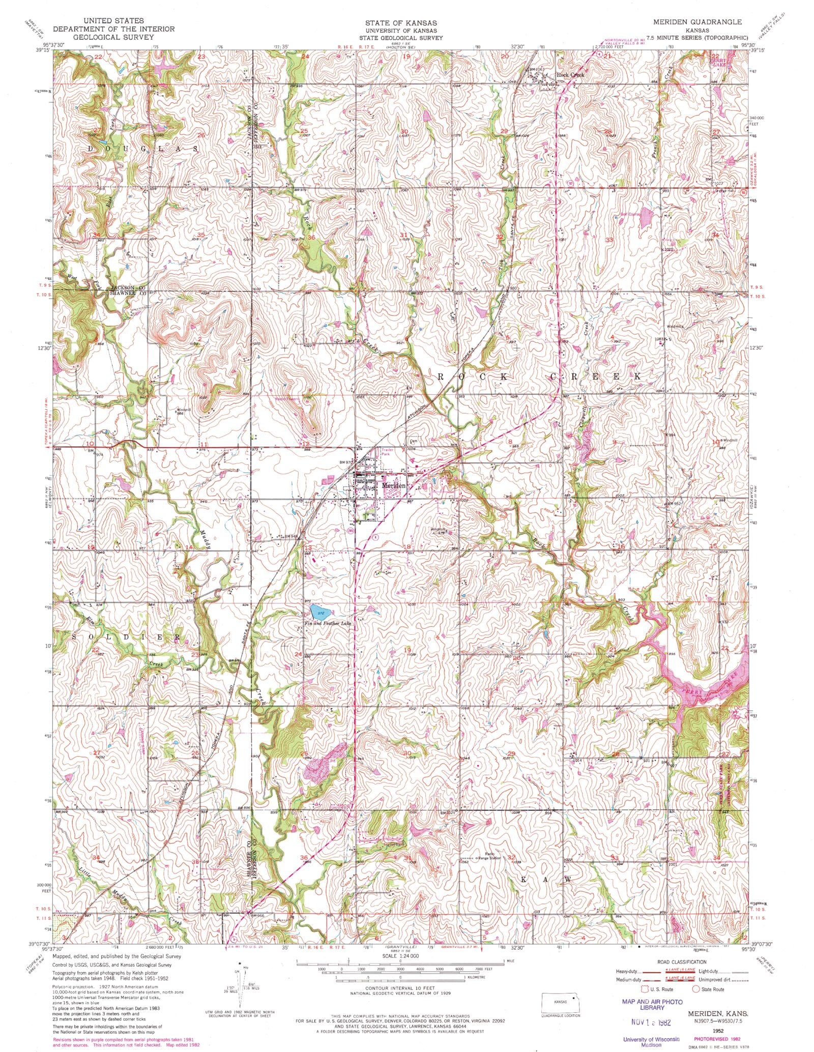 Classic USGS Meriden Kansas 7.5'x7.5' Topo Map – MyTopo Map Store