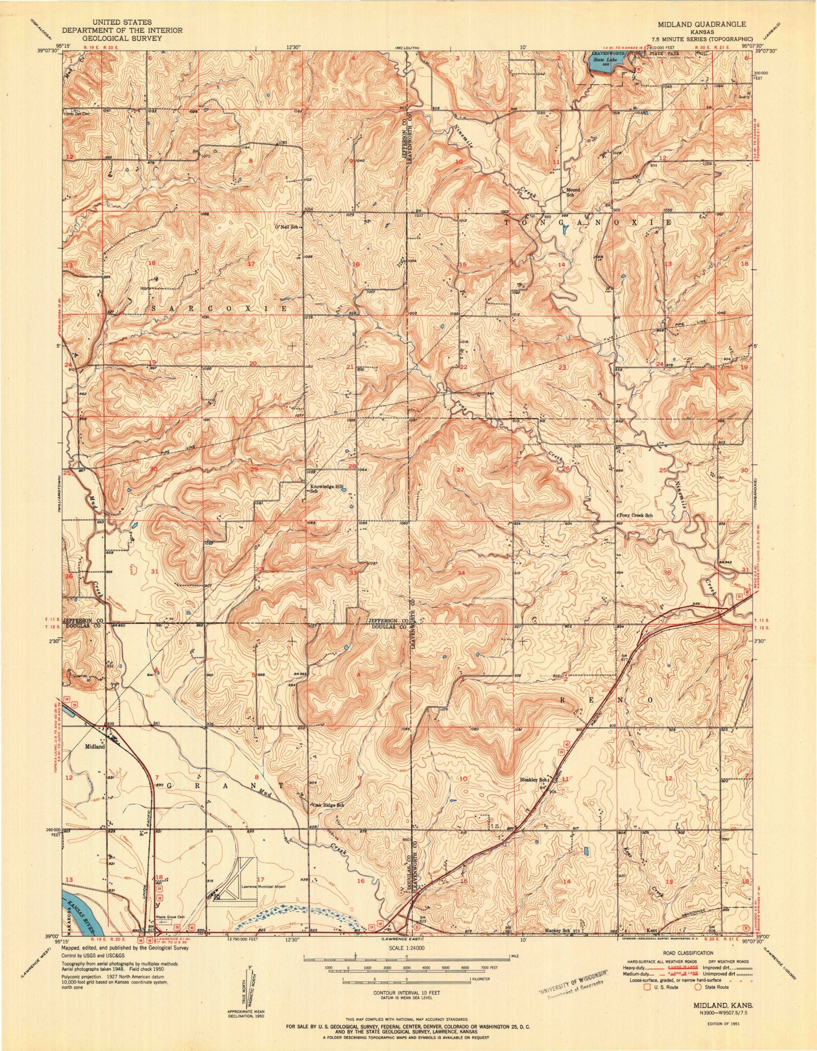 Classic USGS Midland Kansas 7.5'x7.5' Topo Map – MyTopo Map Store
